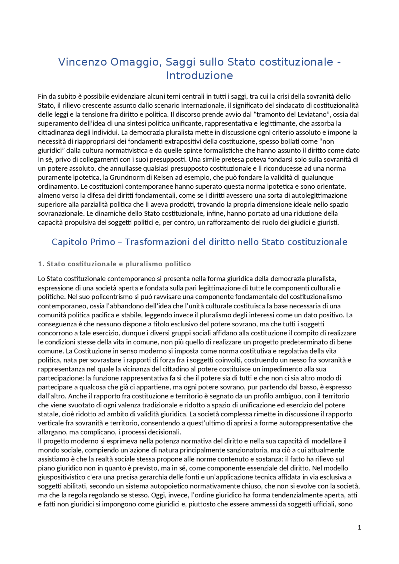 Vincenzo Omaggio Saggi Sullo Stato Costituzionale Riassunto Docsity