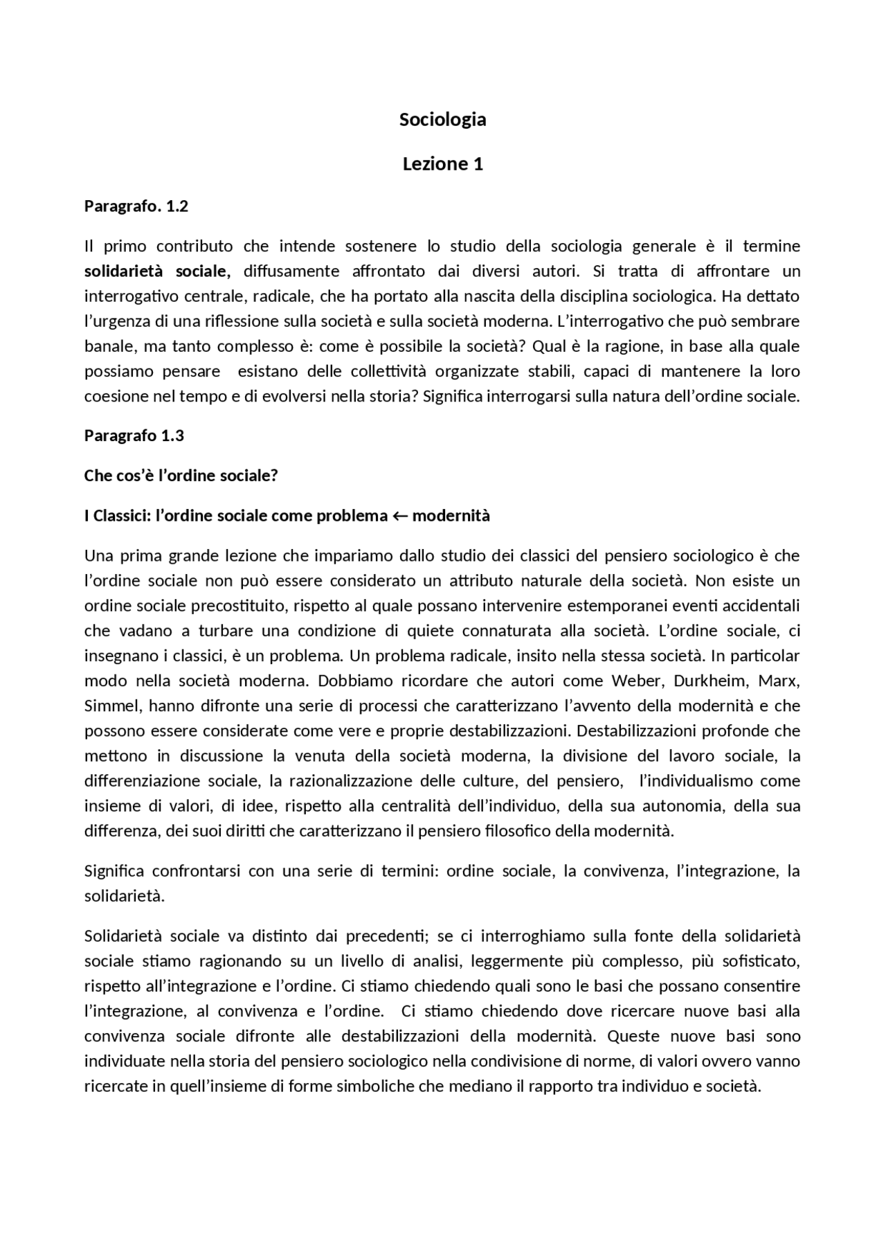Modulo Di Sociologia Generale Docsity