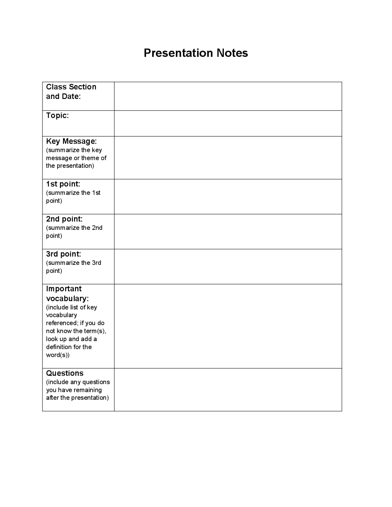 Presentation notes for essays | Essays (high school) English - Docsity