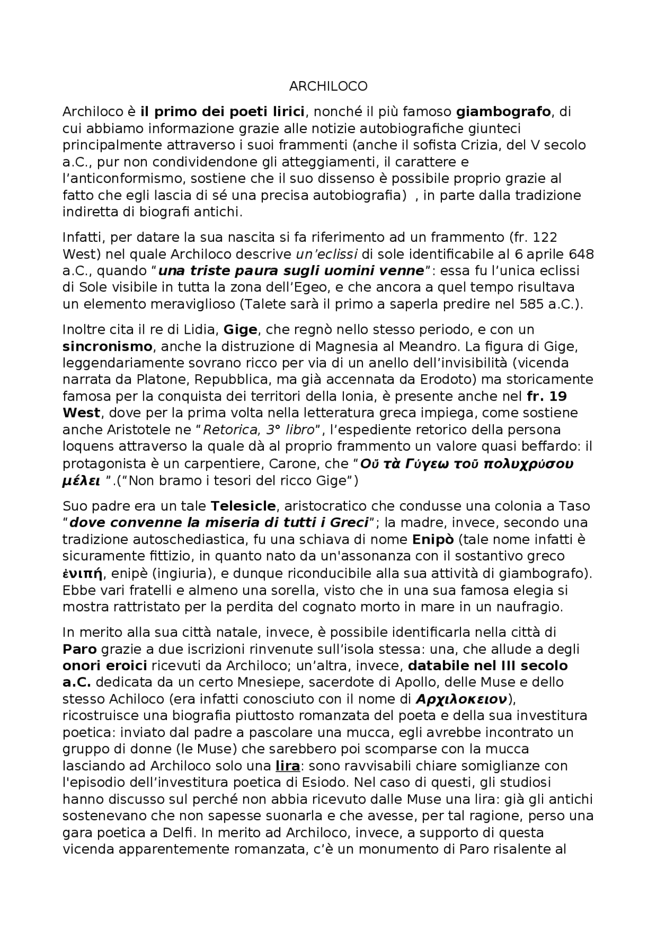 Archiloco: la vita dello scudiero delle Muse attraverso i suoi ...