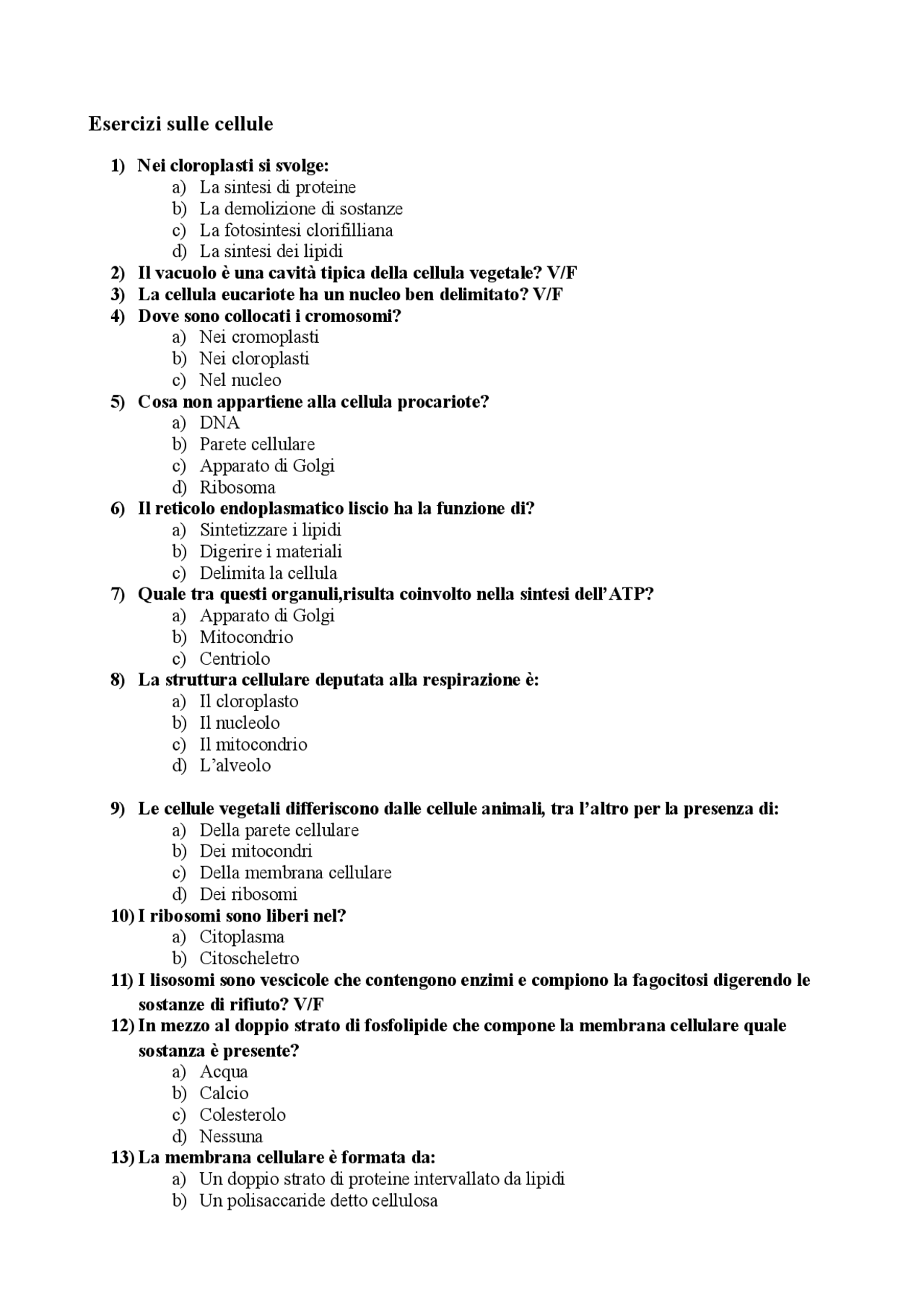 Simulazione Sulle Cellule Con Soluzioni Docsity