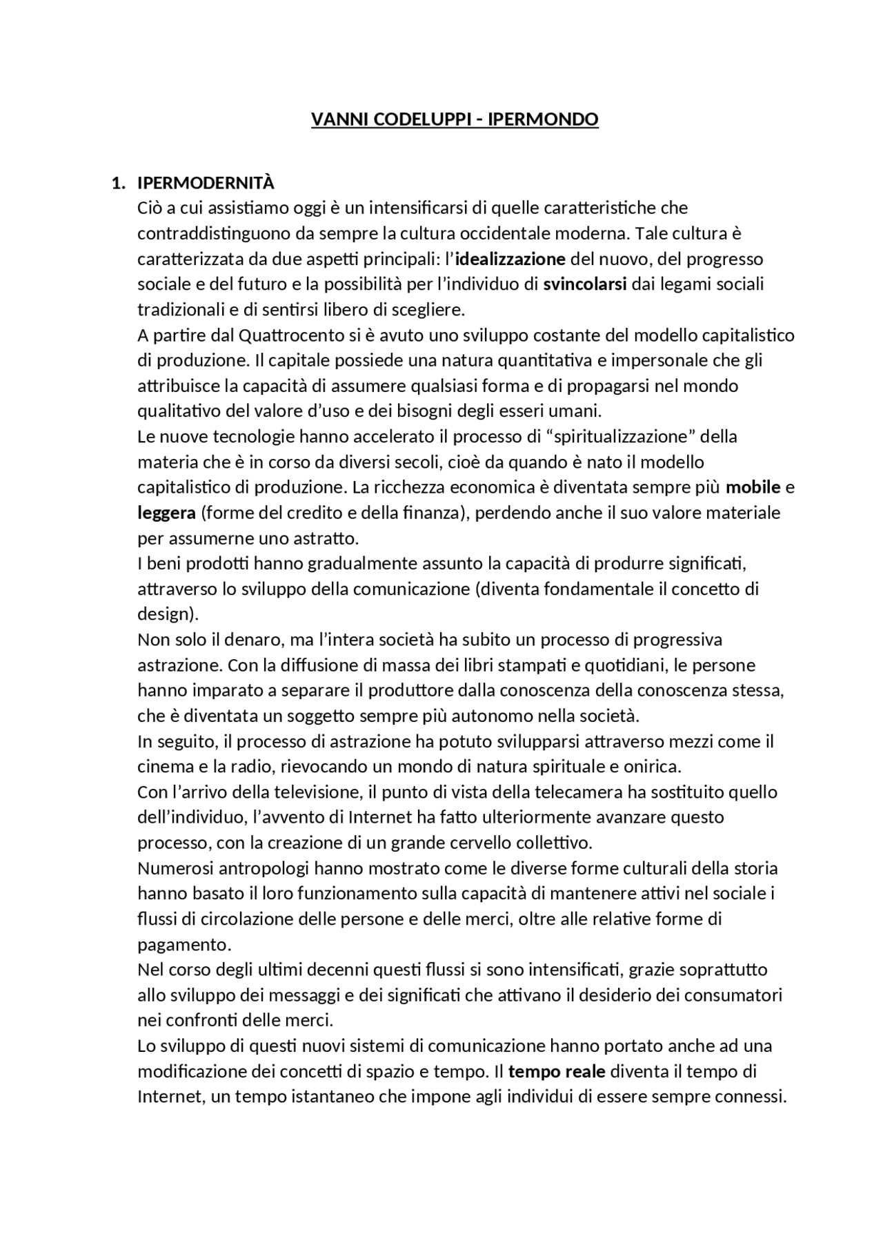 Vanni Codeluppi Ipermondo Riassunti Capitoli 1 2 3 4 6 8 Docsity