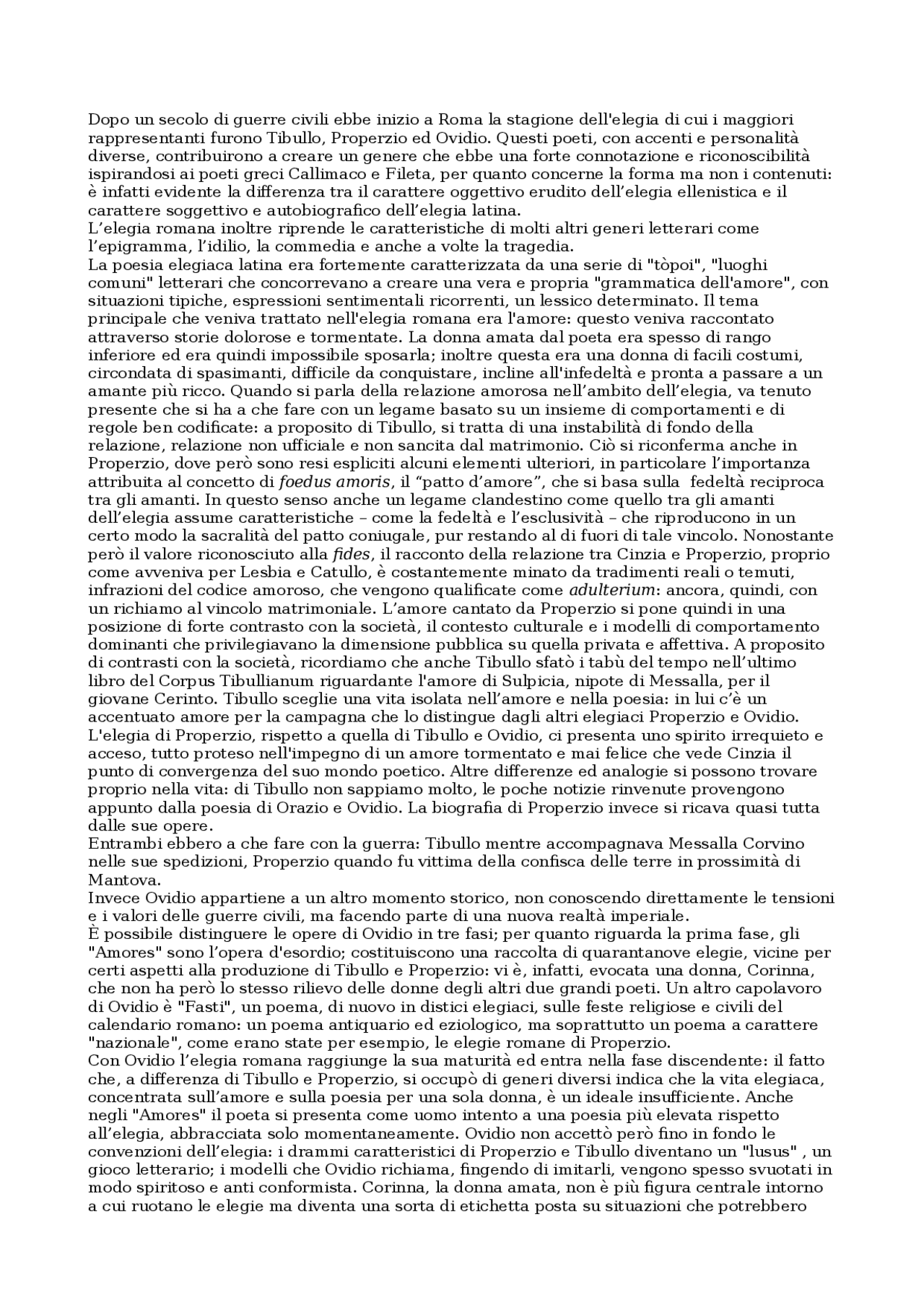 Confronto Tra Poeti Elegiaci Tibullo Properzio Ovidio Docsity