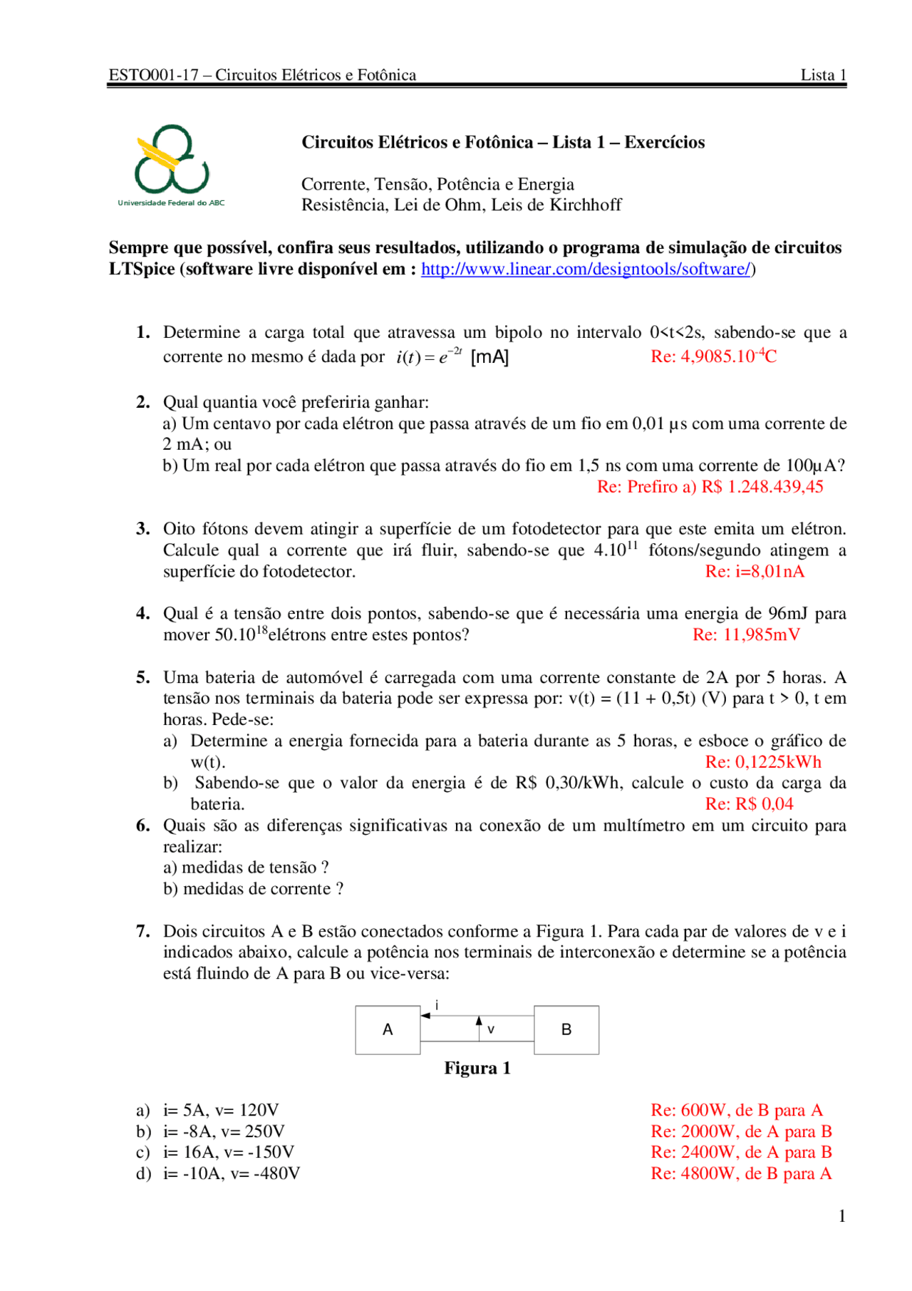 Listas De Circuitos Elétricos Docsity