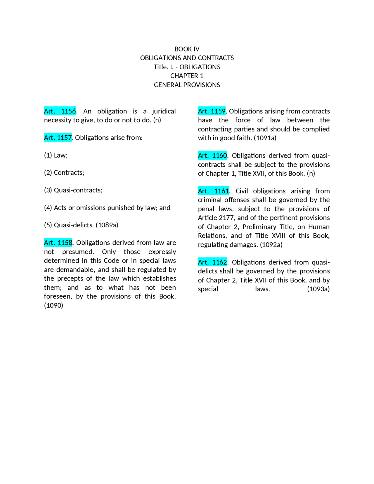 Obligations and Contracts - Docsity