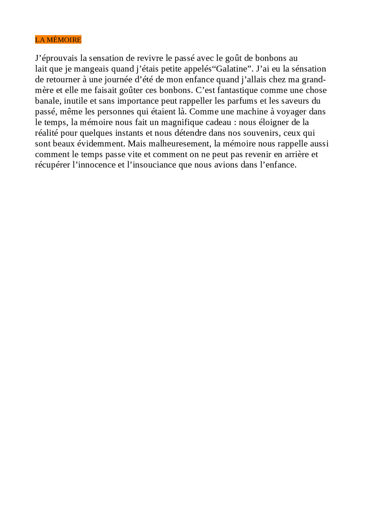 La mémoire pour moi. | Appunti di Francese | Docsity