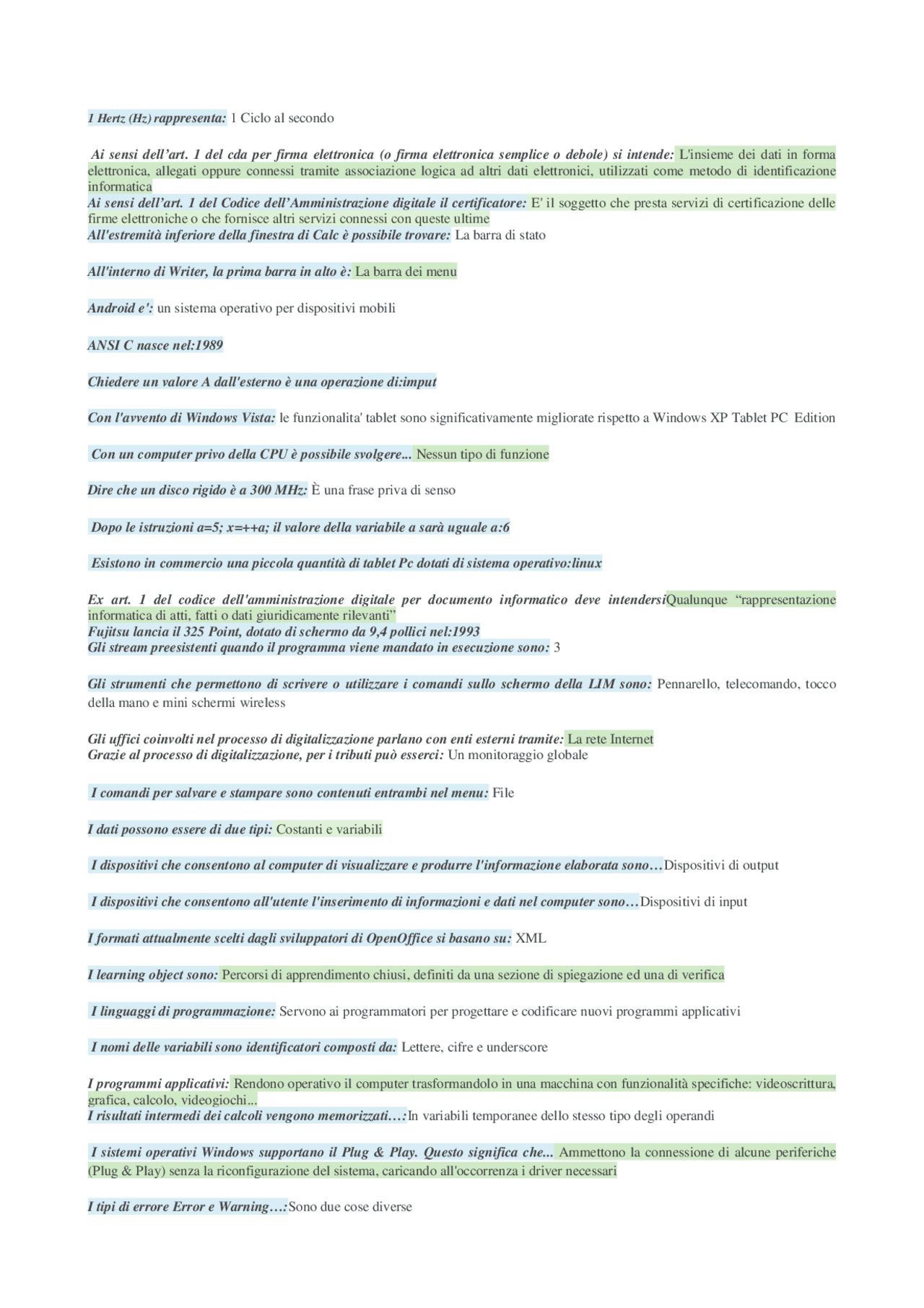 Test Domande Informatica Di Base Università Pegaso Domande E Risposte