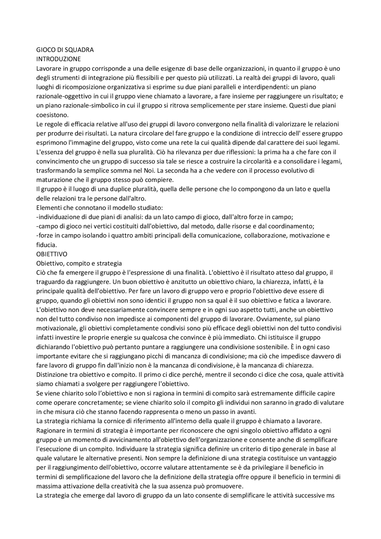 Riassunto Libro Gioco Di Squadra Docsity
