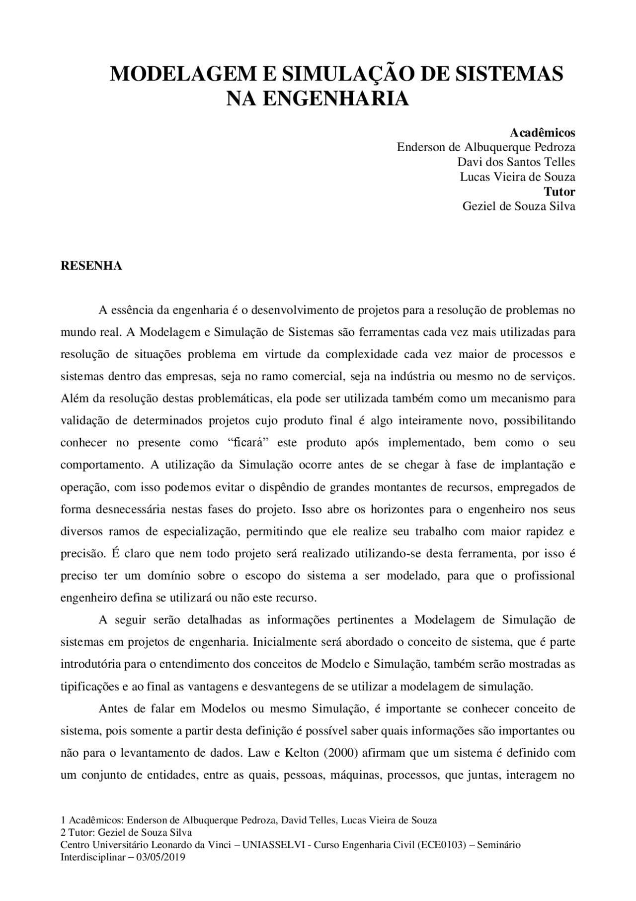 Modelagem E Simulação Na Engenharia Docsity