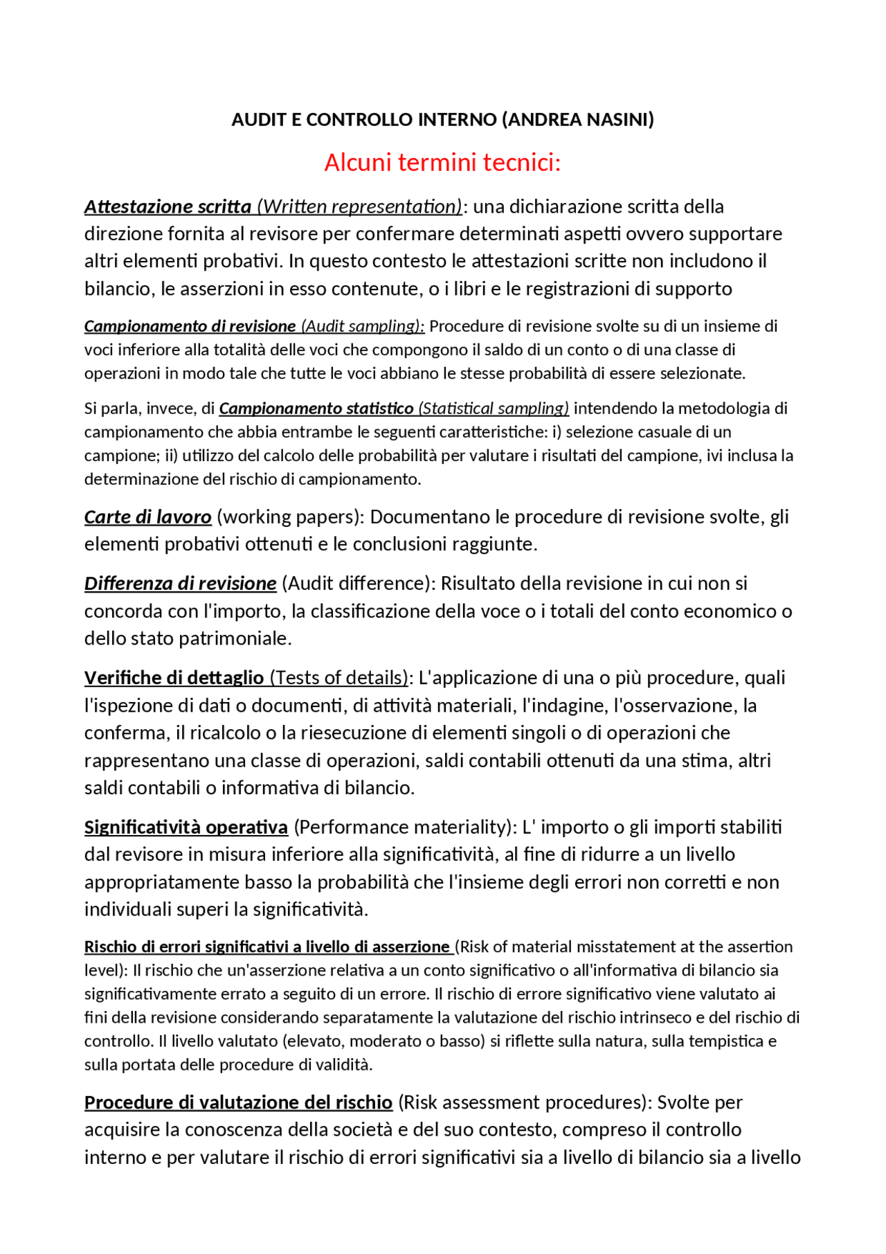 Audit E Controllo Interno Revisione Aziendale Docsity