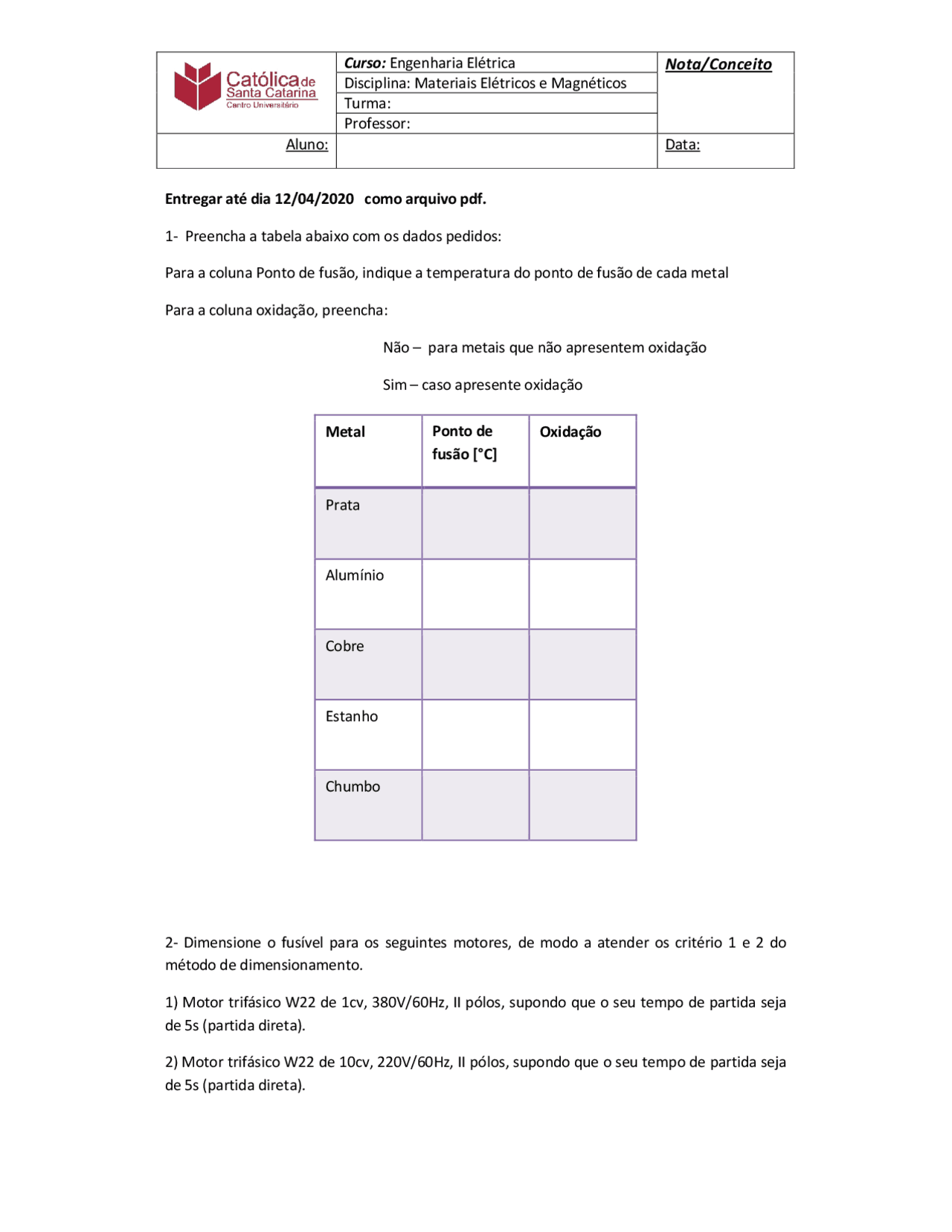 Resolução Lista De Exercicio Docsity