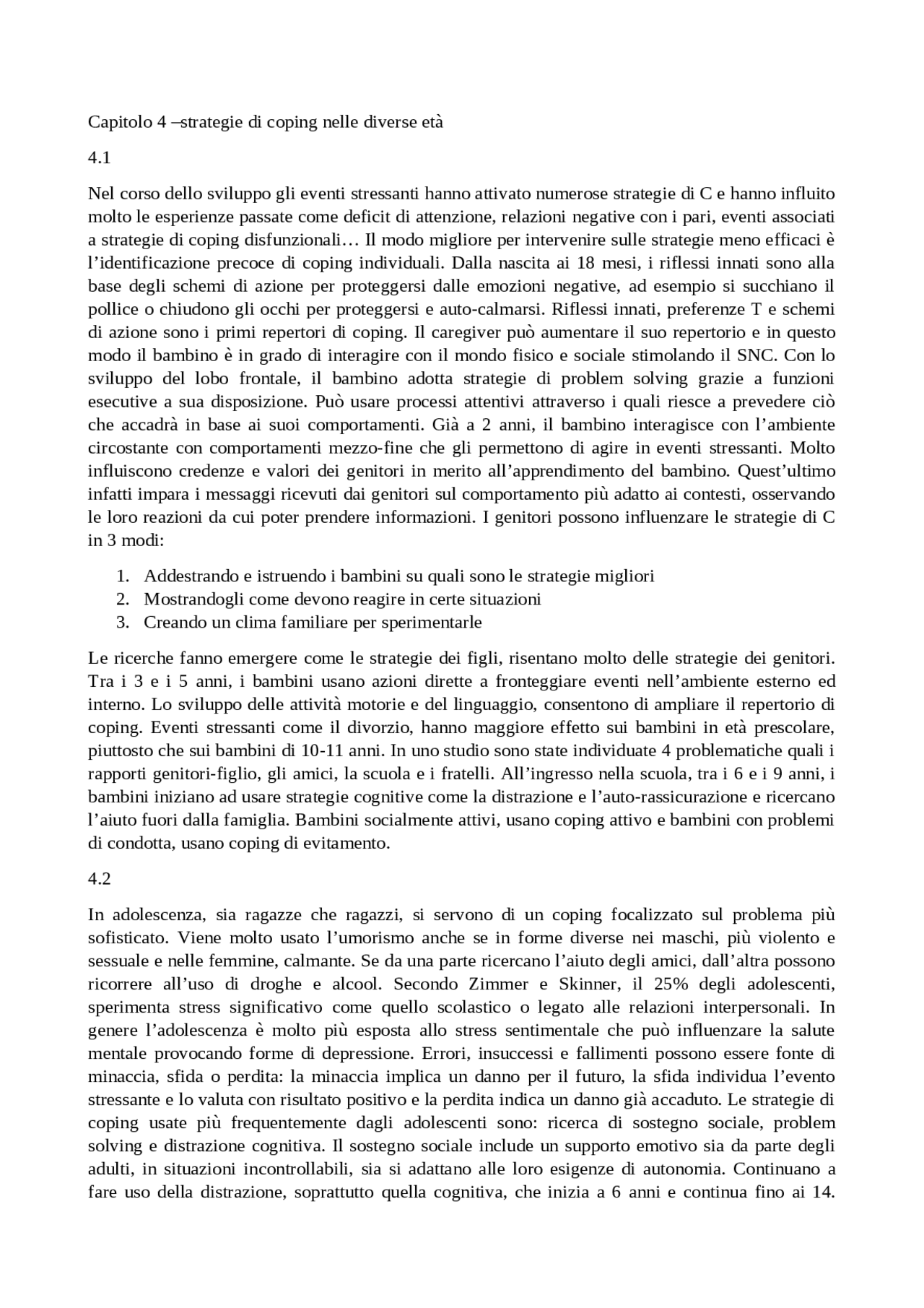 Riassunto De Il Coping Appunti Di Psicologia Dello Sviluppo Docsity