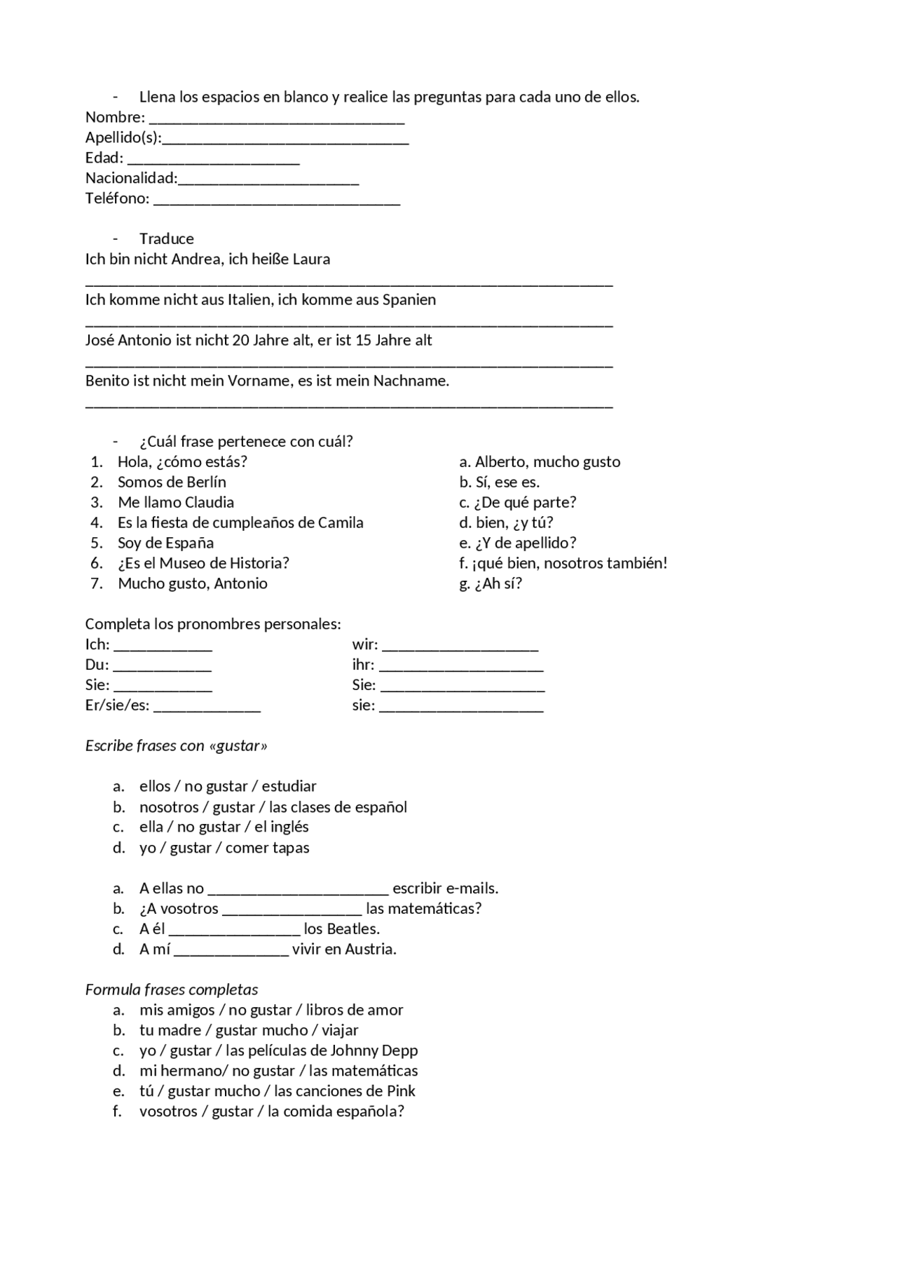 Español a1 para español como ele - Docsity