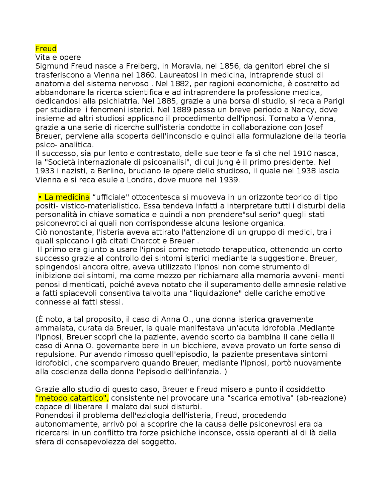 Freud La Scoperta Dellinconscio Docsity
