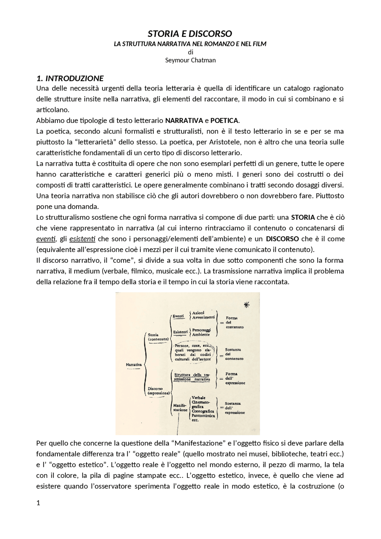 Riassunto Storia E Discorso Chatman Docsity