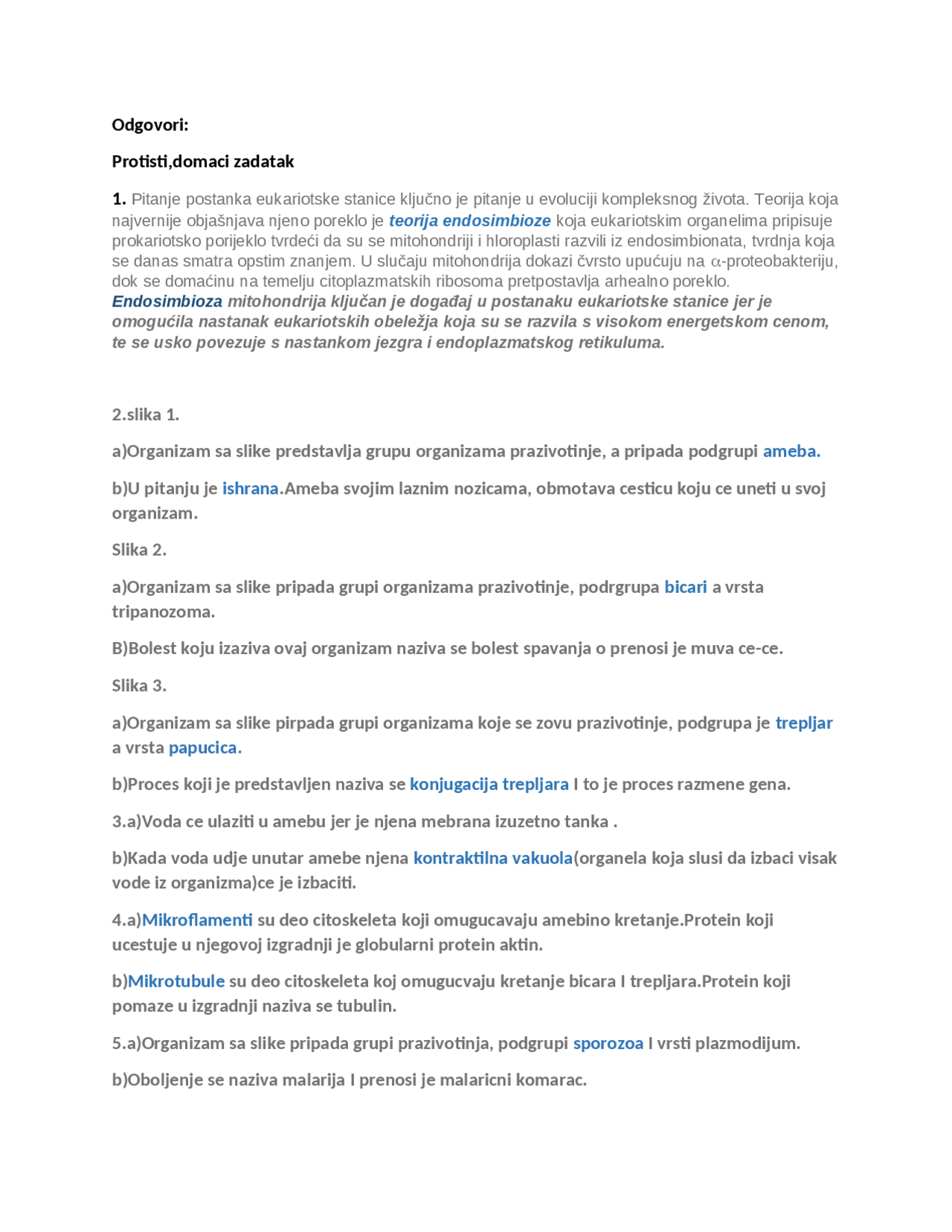 Biologija protisti odgovor | Beleške' predlog Biologija - Docsity