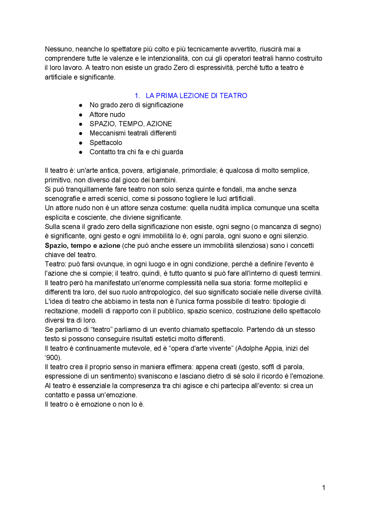 Prima Lezione Sul Teatro Docsity