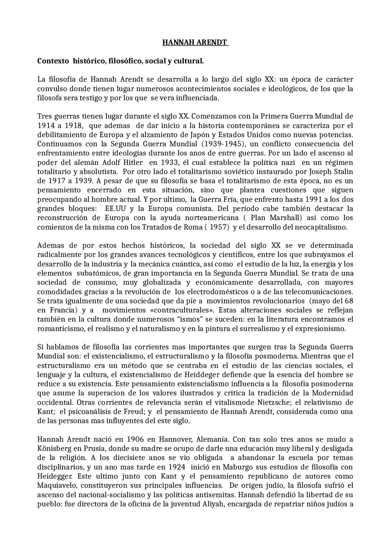 Hannah Arendt ética apuntes 2 bachillerato. | Apuntes de Historia de la ...