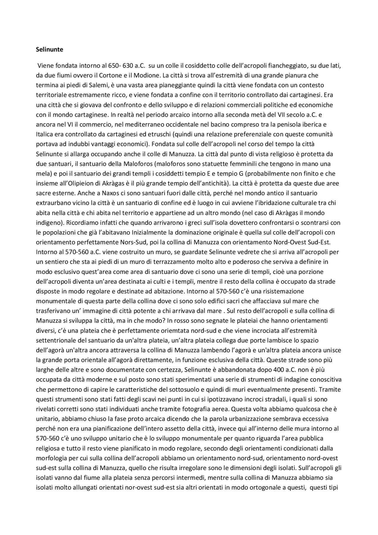 Appunti Di Topografia Selinunte Docsity