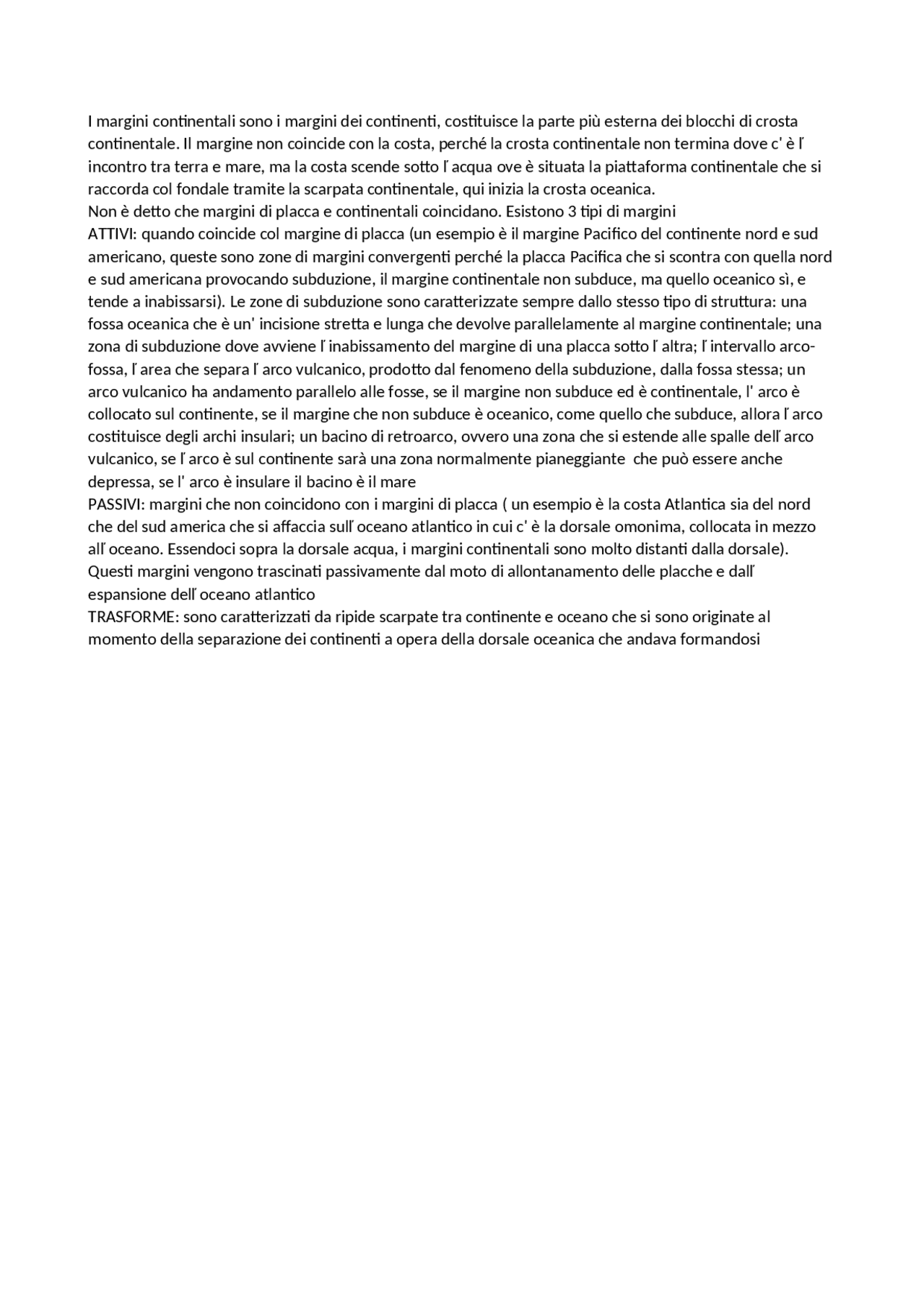 Breve Riassunto Sui Margini Scienze Della Terra Docsity