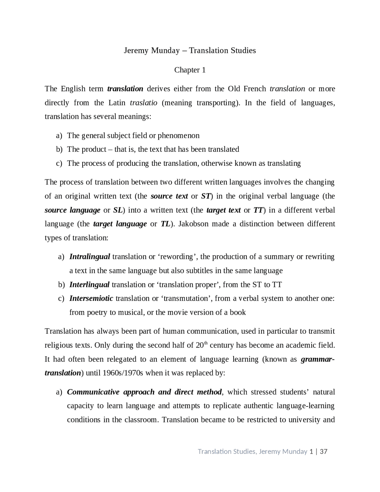 Translation Studies, Jeremy Munday | Sintesi del corso di Lingua ...