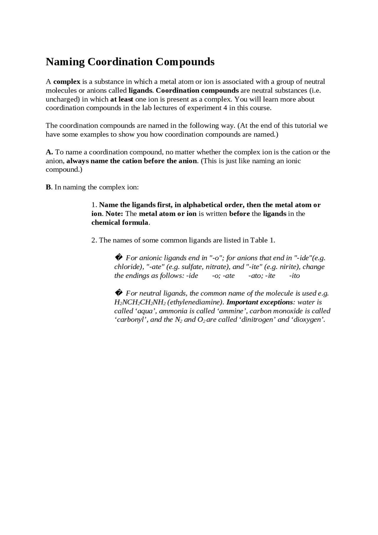 Naming Coordination Compounds Docsity