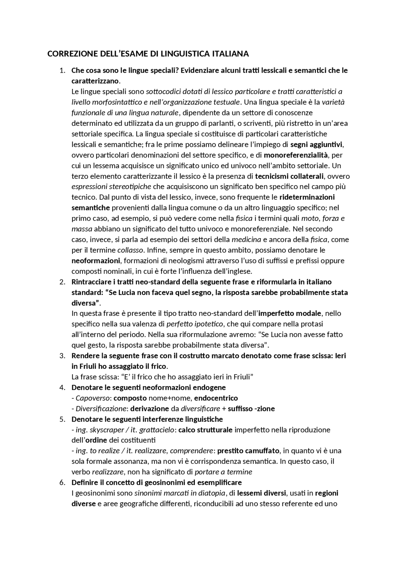 Correzione Esame Linguistica Docsity