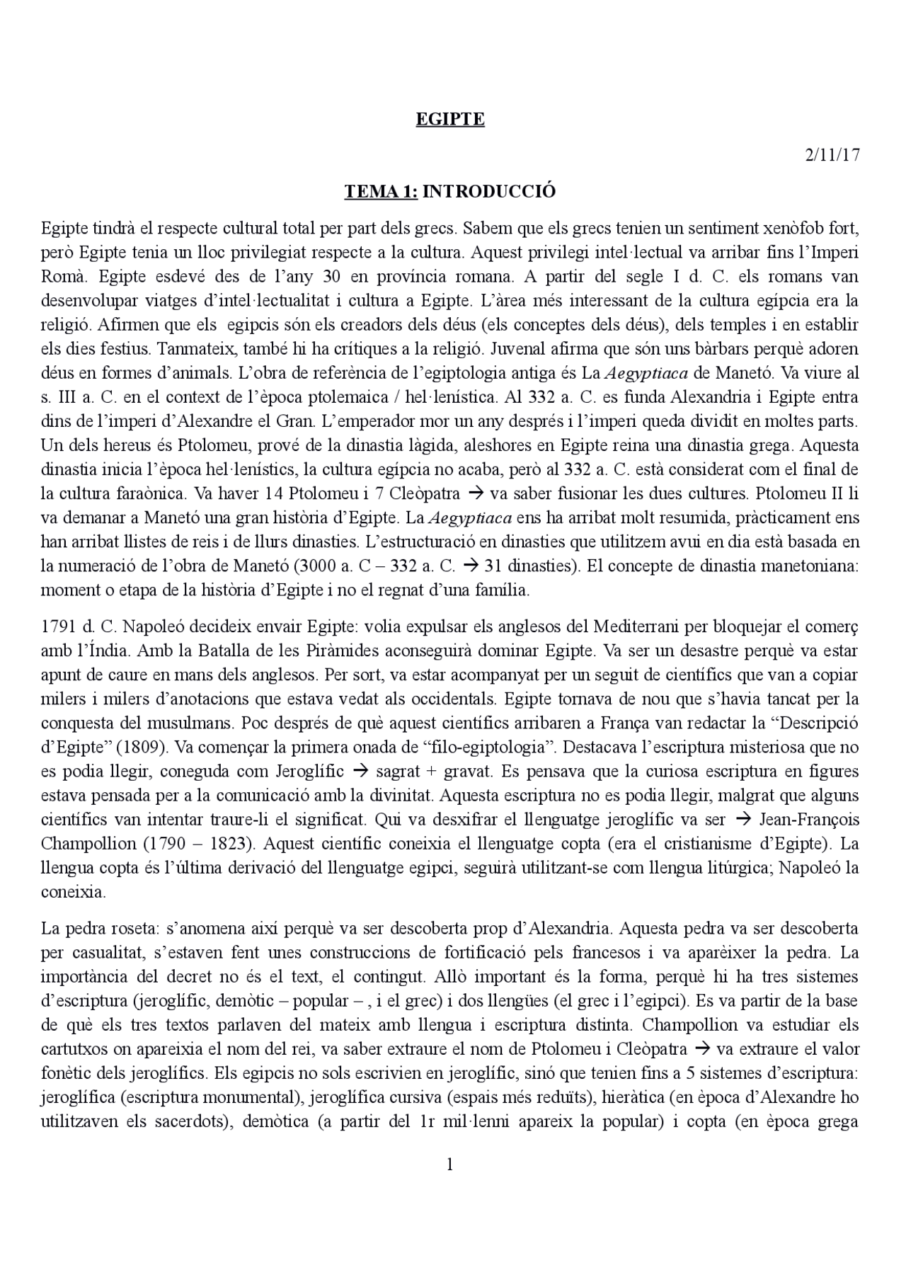 Apunts Antiga Universal I (Egipte) - Docsity