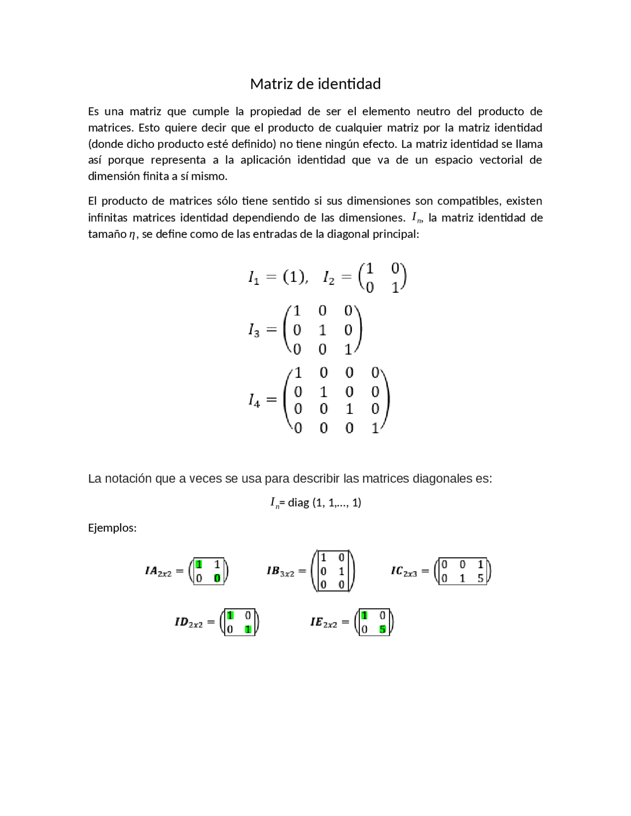 Matrices de identidad - Docsity