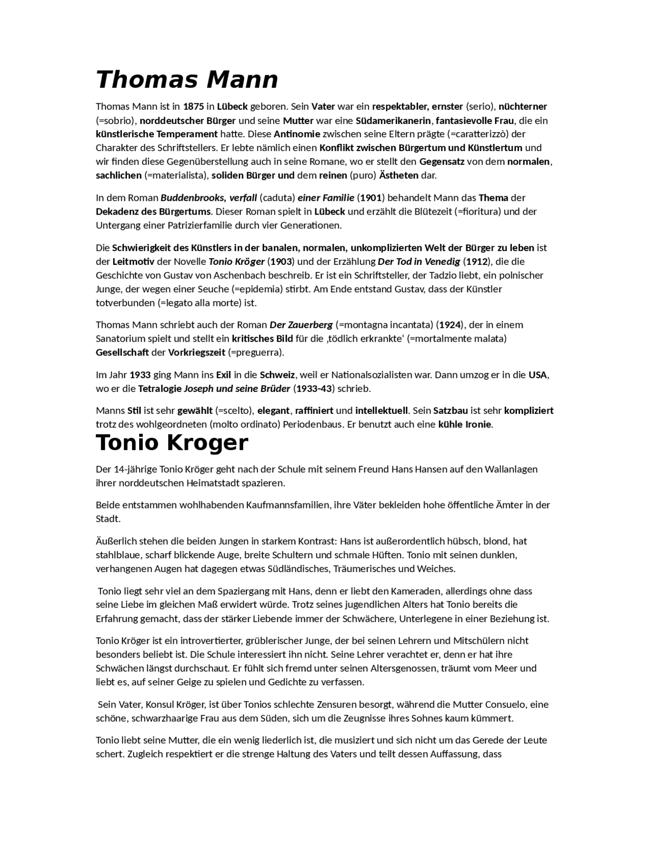 Thomas Mann-Tonio Kroger - Docsity