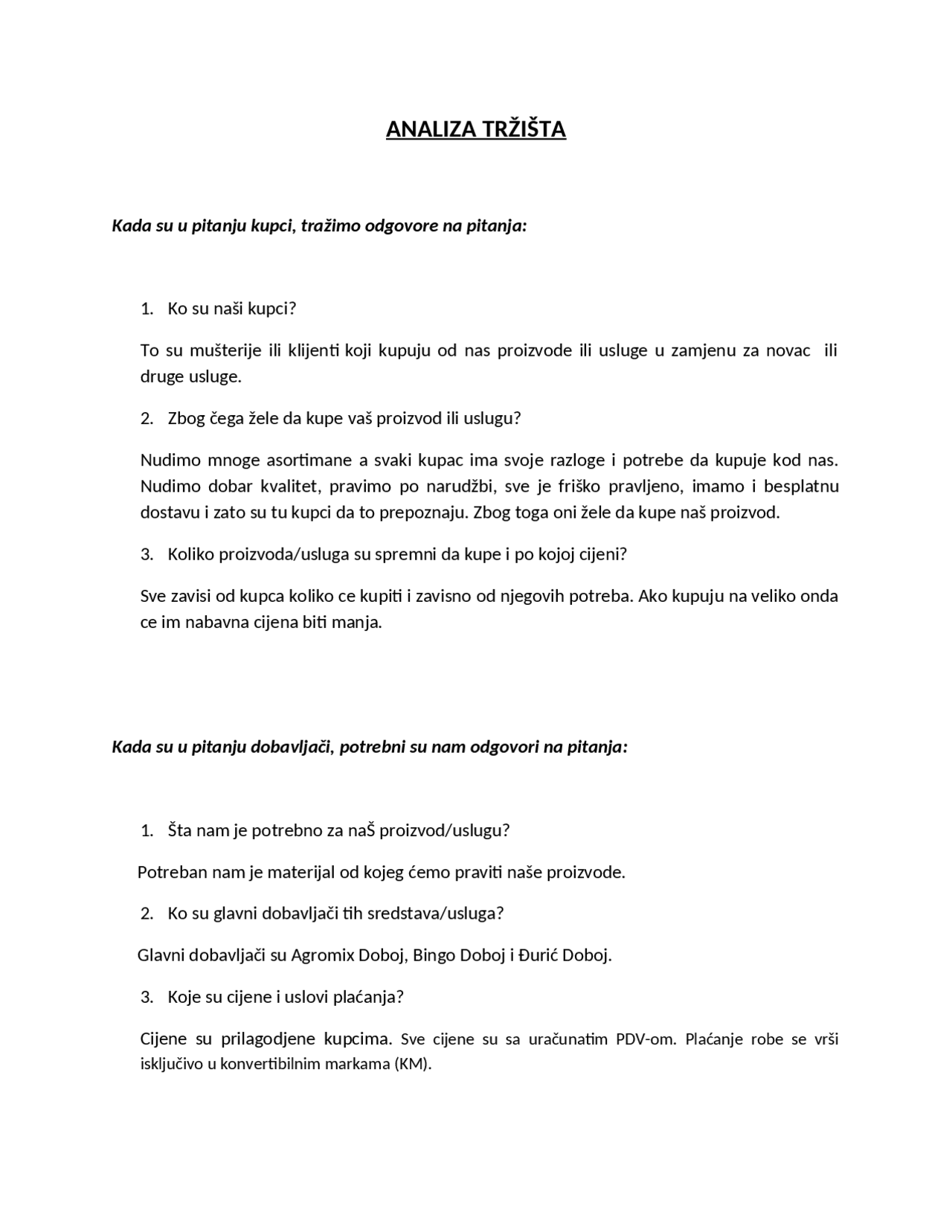 Analiza trzista, rad | Skripte' predlog Ekonomija - Docsity