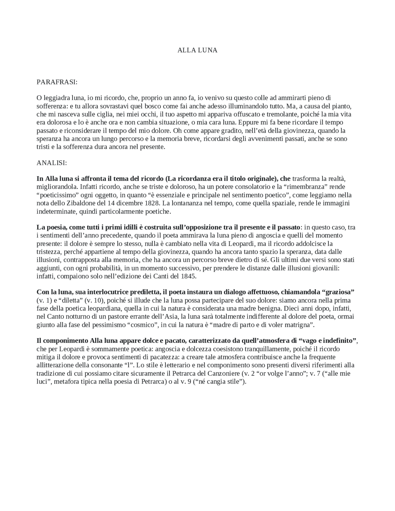 Alla Luna Di Leopardi Docsity