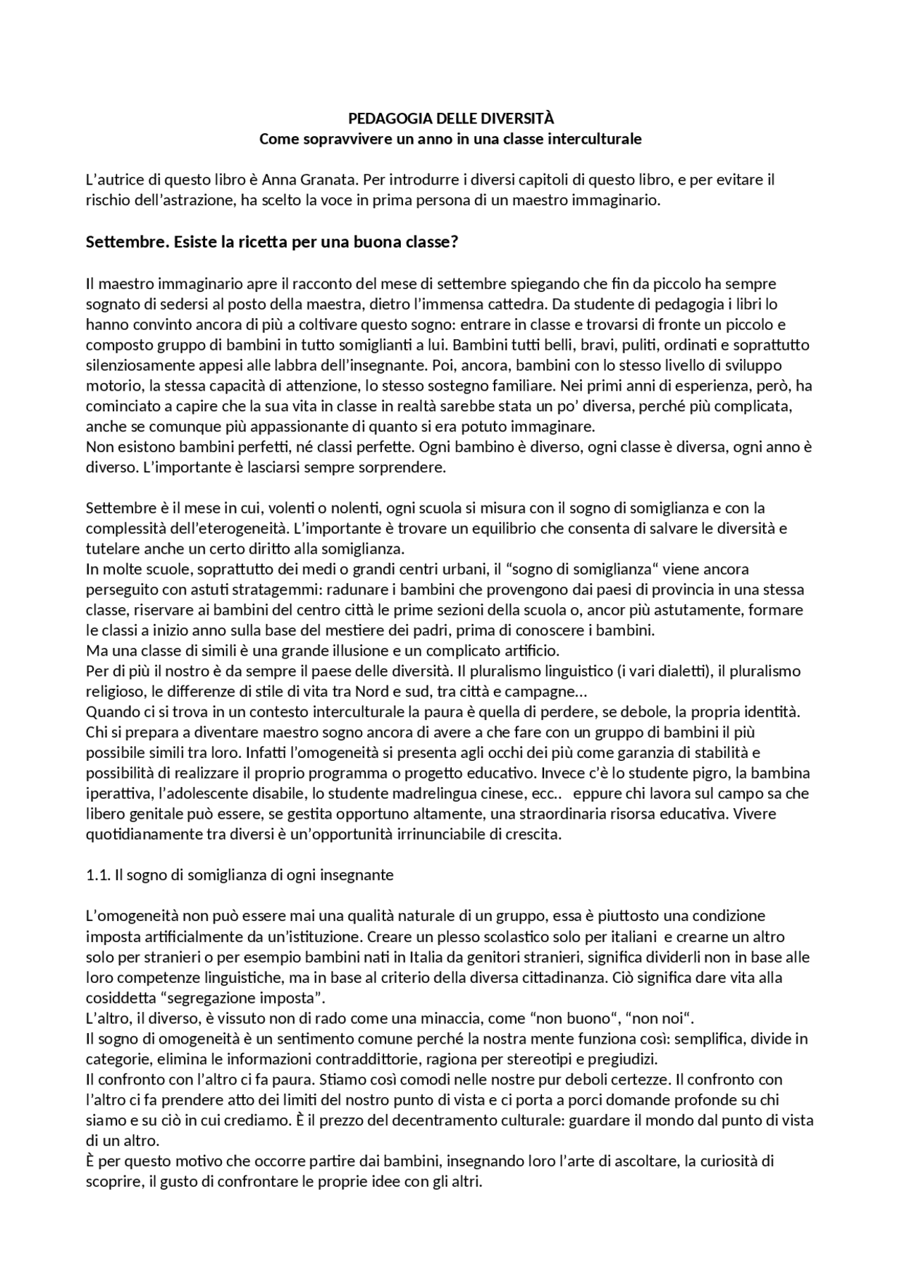 Riassunto Pedagogia Delle DiversitÀ Come Sopravvivere Un Anno In Una