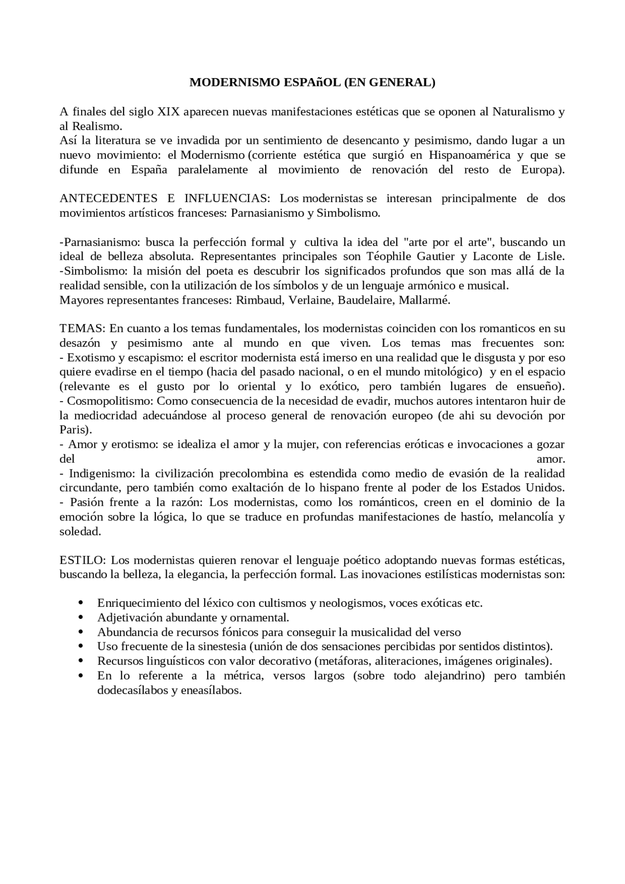 El Modernismo espanol - Docsity