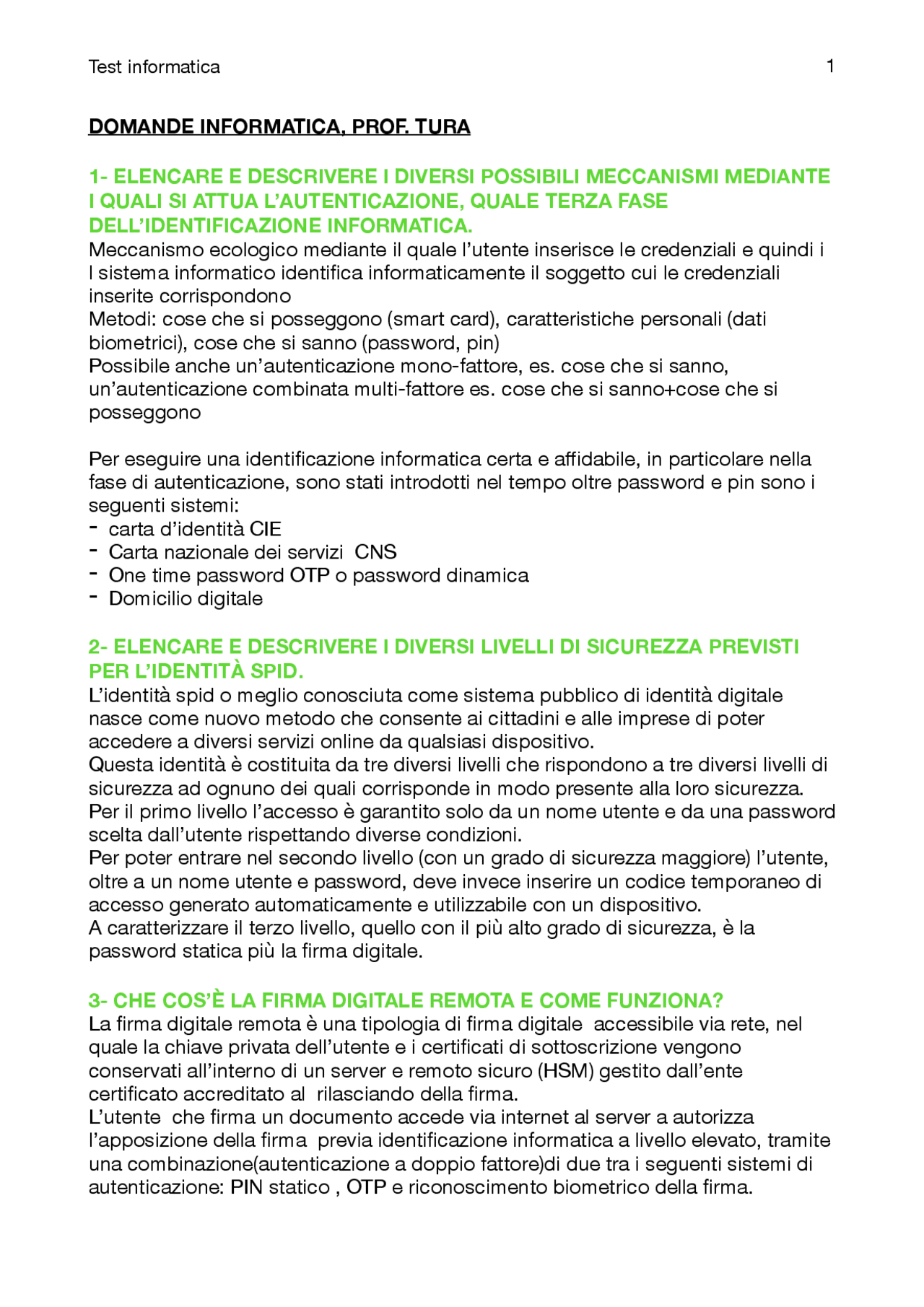 Domande E Risposte Informatica Prof Tura Unibo Docsity