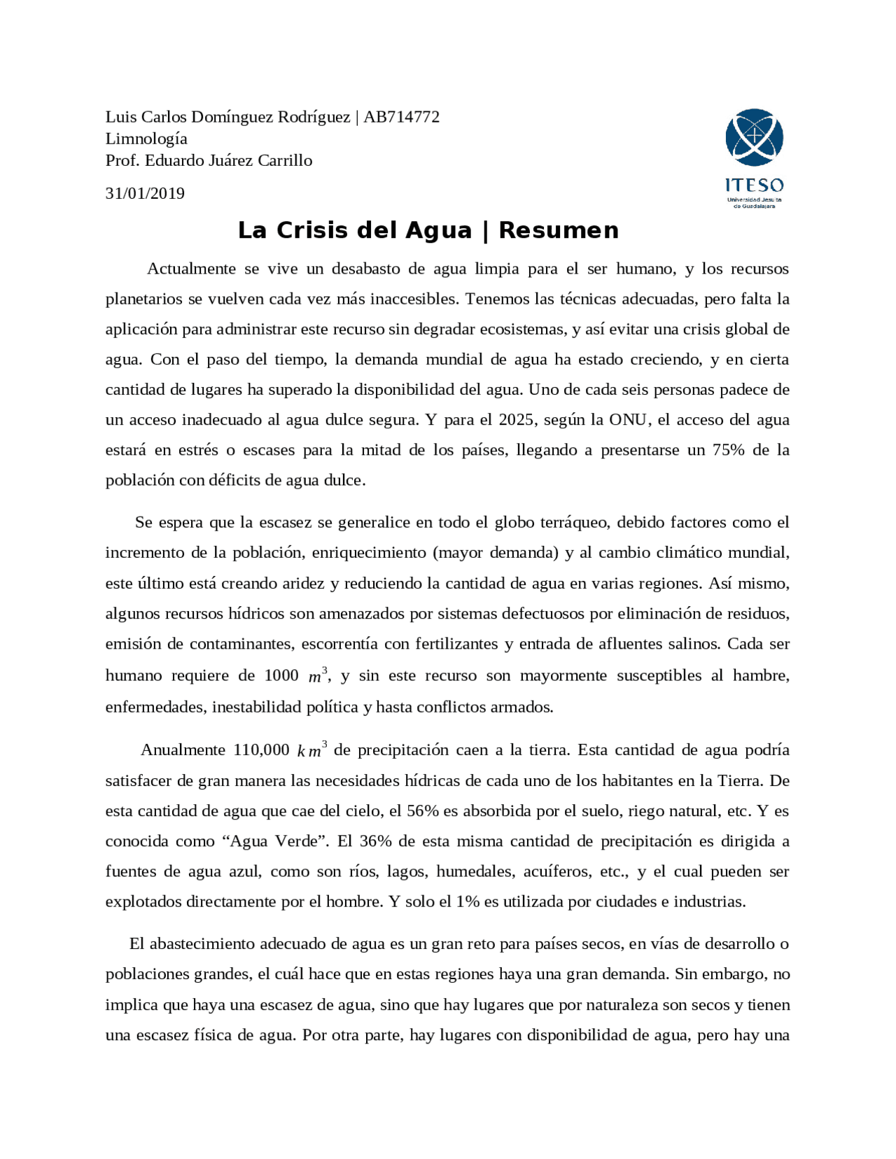 La Crisis del Agua - Docsity