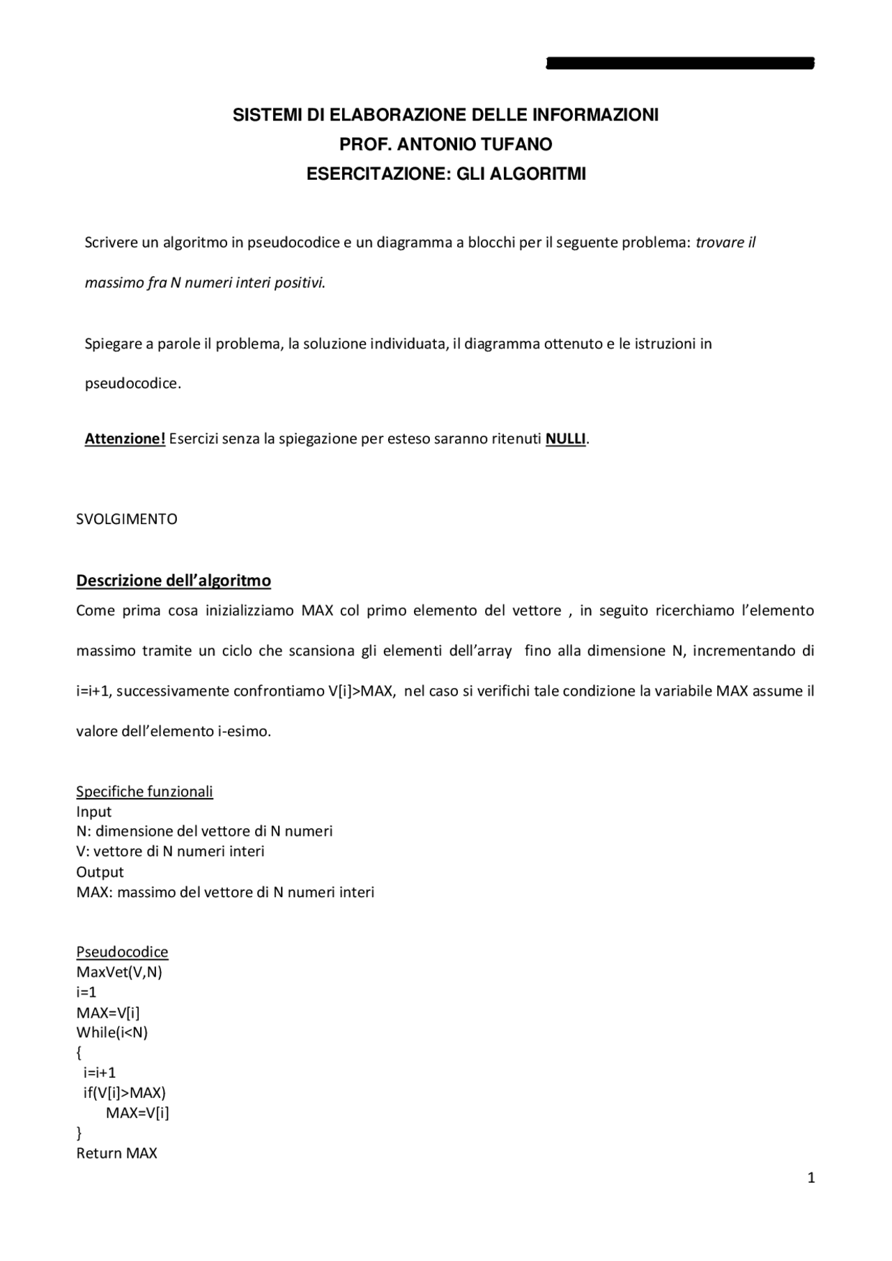 Esercitazione Gli Algoritmi Svolgimento Docsity