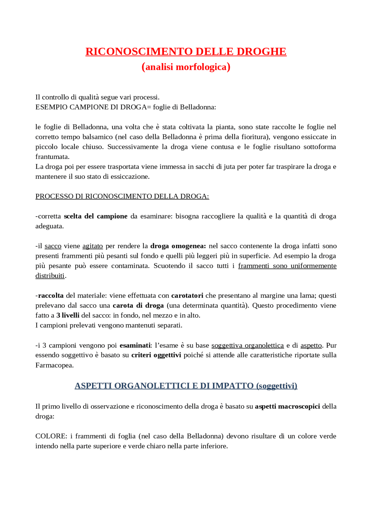 Riconoscimento Droghe Docsity
