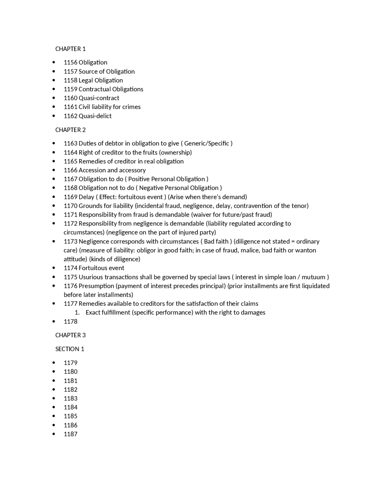 Quick Scan On Law Of Obligation Docsity