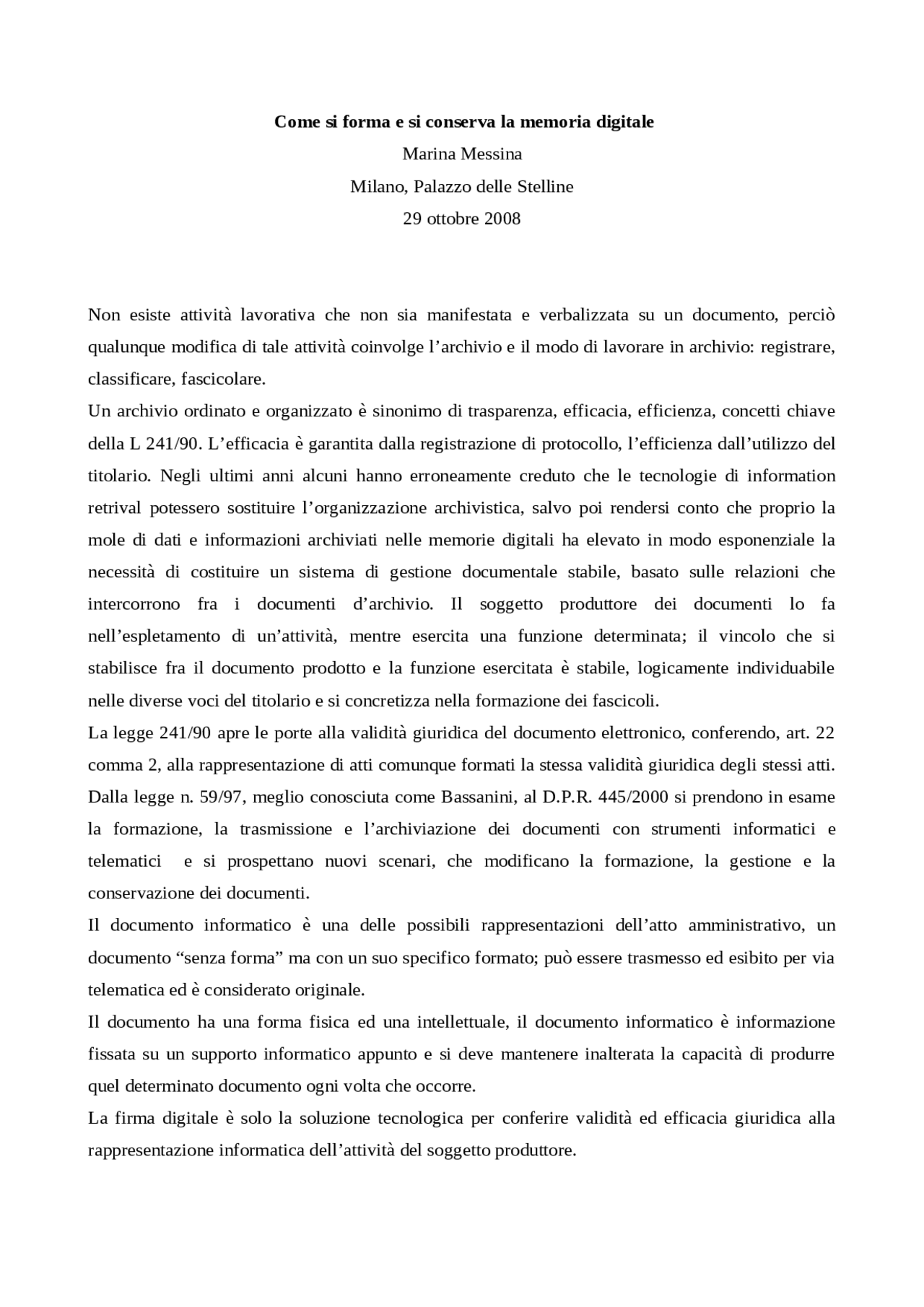 La Memoria Digitale Docsity