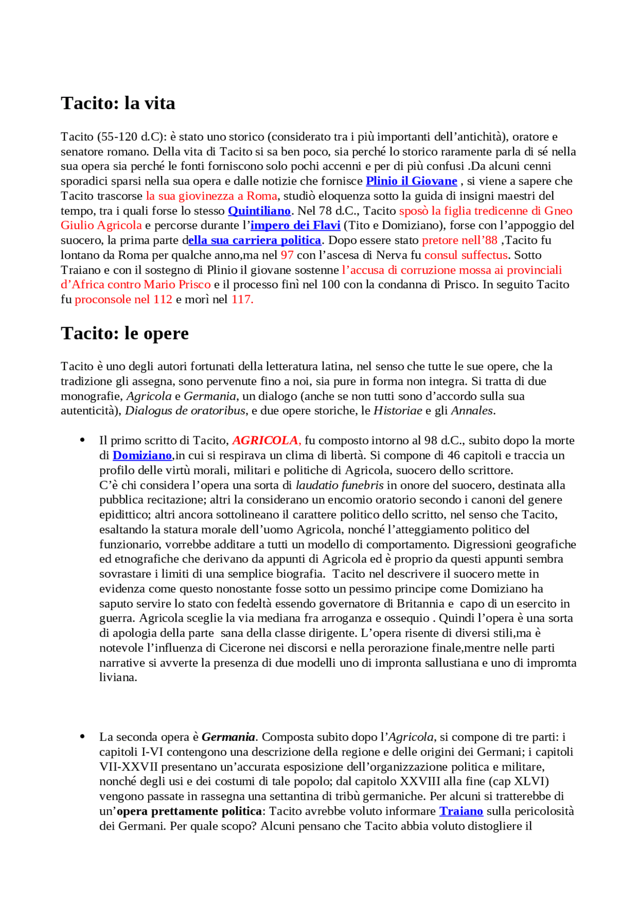 Tacito Appunti Sulle Opere Principali Docsity
