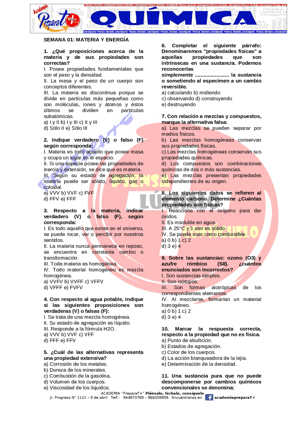 MATERIA Y ENERGIA - QUIMICA - Docsity