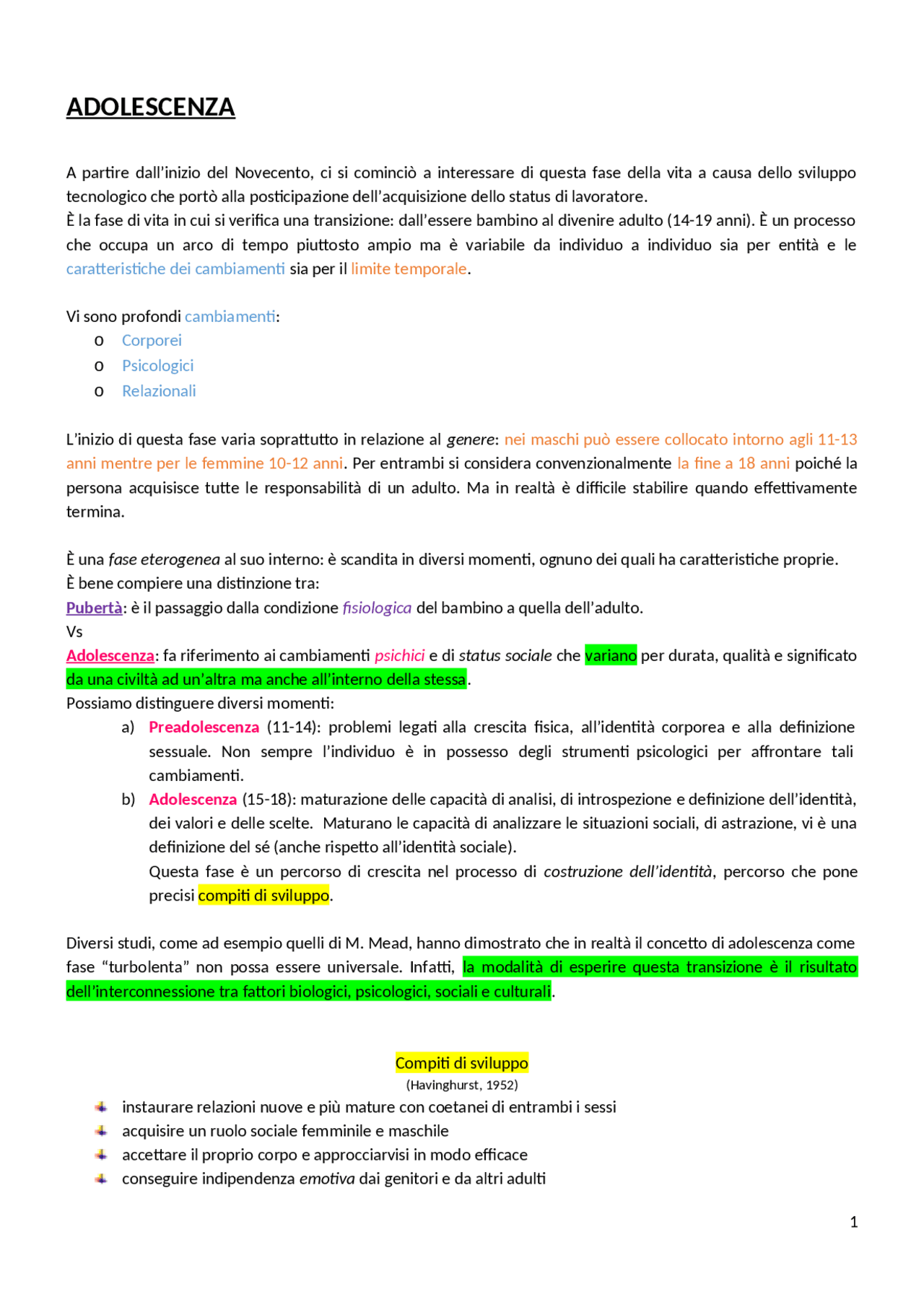 Ladolescenza Sintesi Docsity