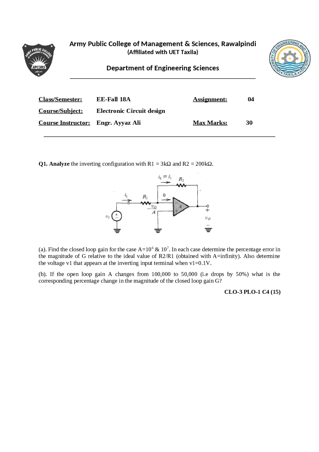 Electronic Circuit Design Assignment Docsity