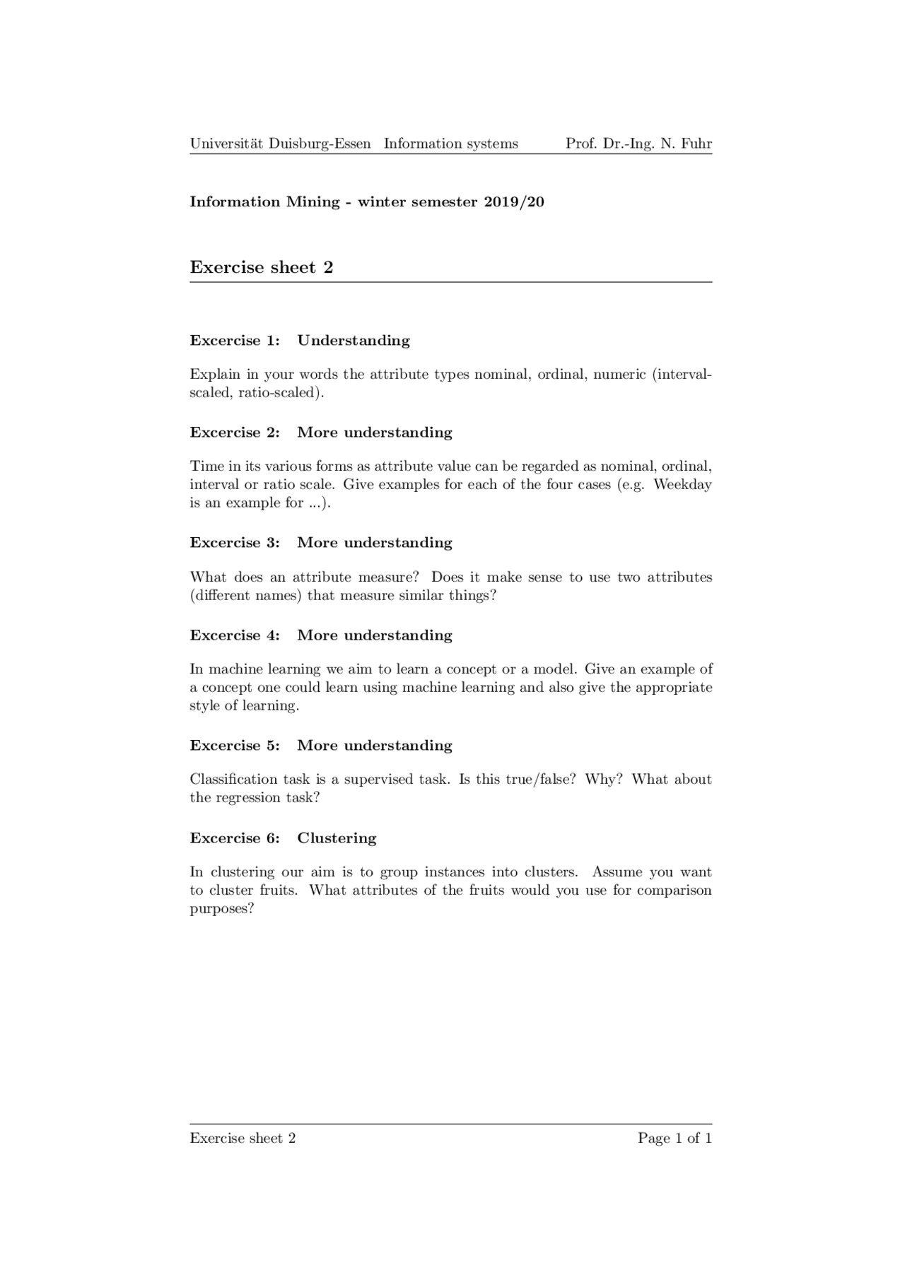 Information Mining Prof. Fuhr Exercise sheet 2 - Docsity