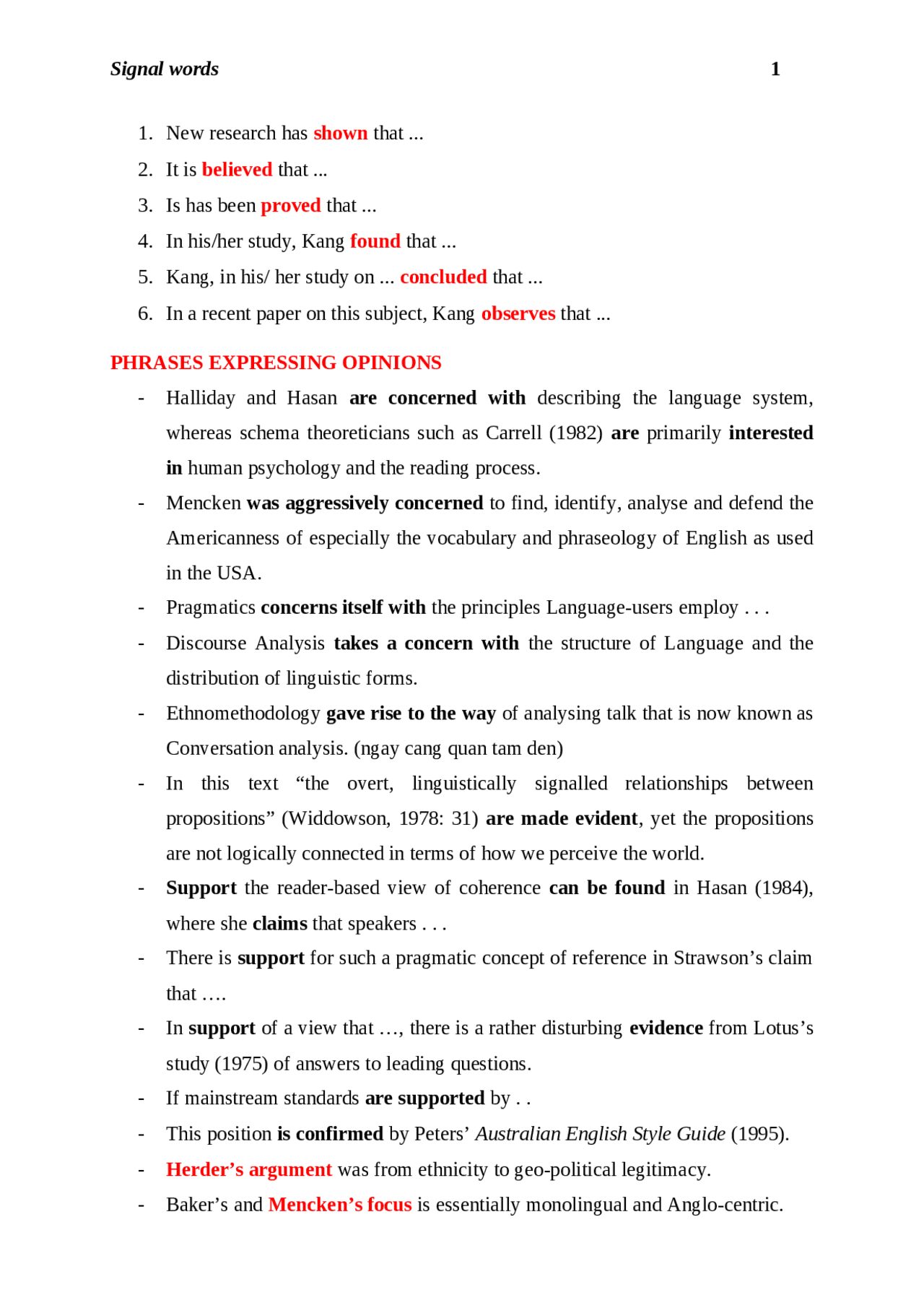 Signal words for References - Docsity