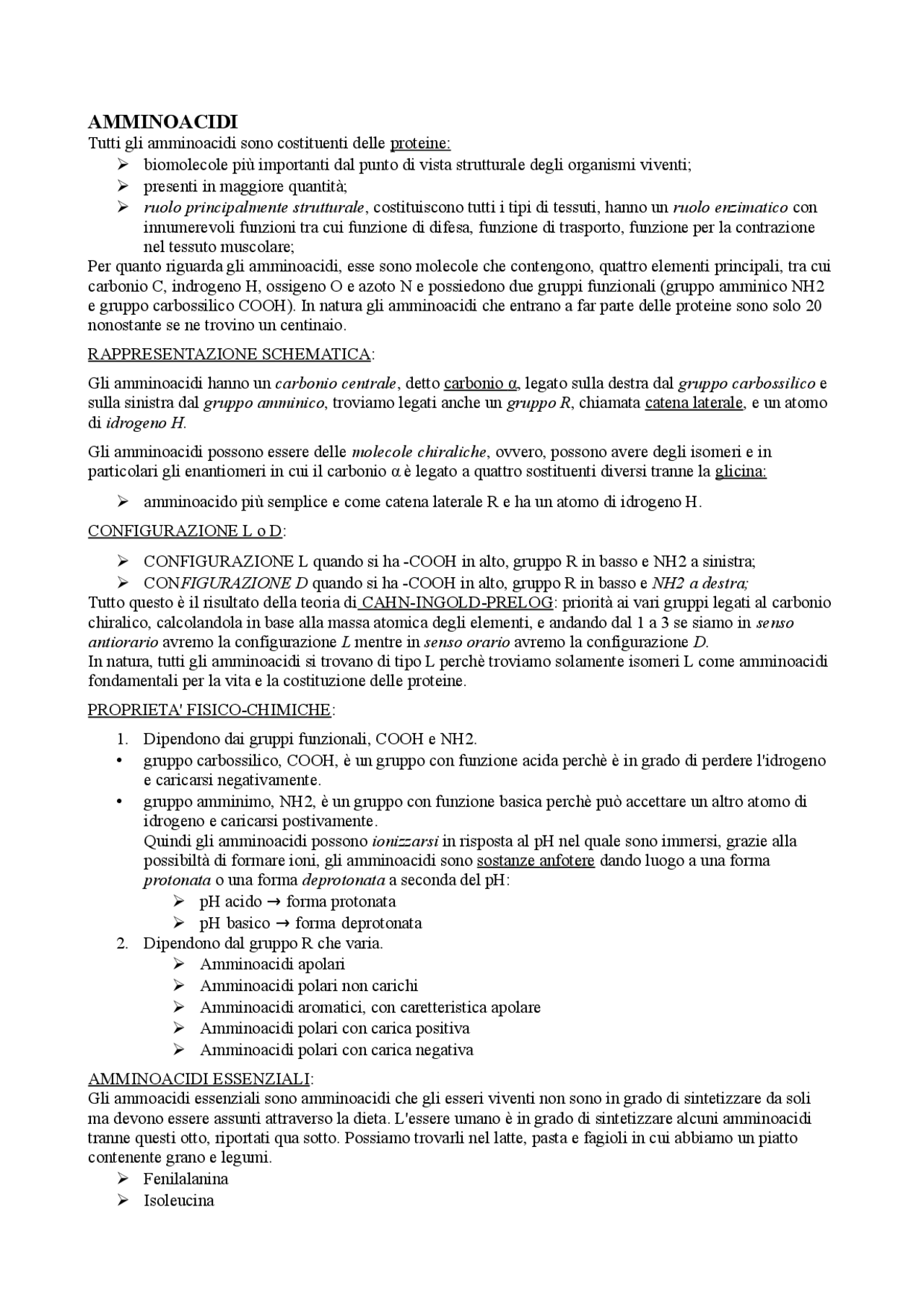 Schema Amminoacidi Quinta Liceo Appunti Di Scienze Della Terra Docsity