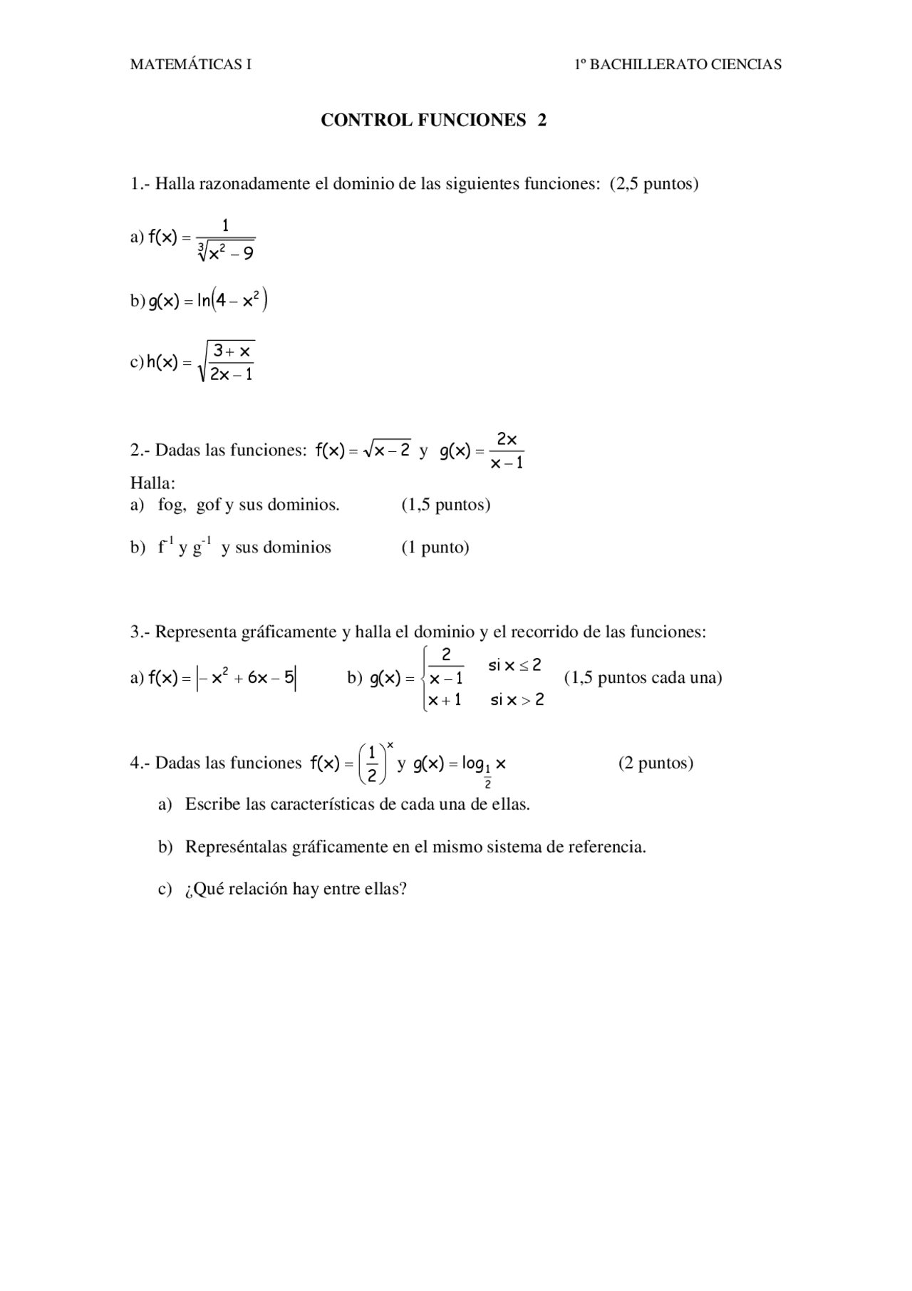 Ejercicios de funciones con sus soluciones - Docsity