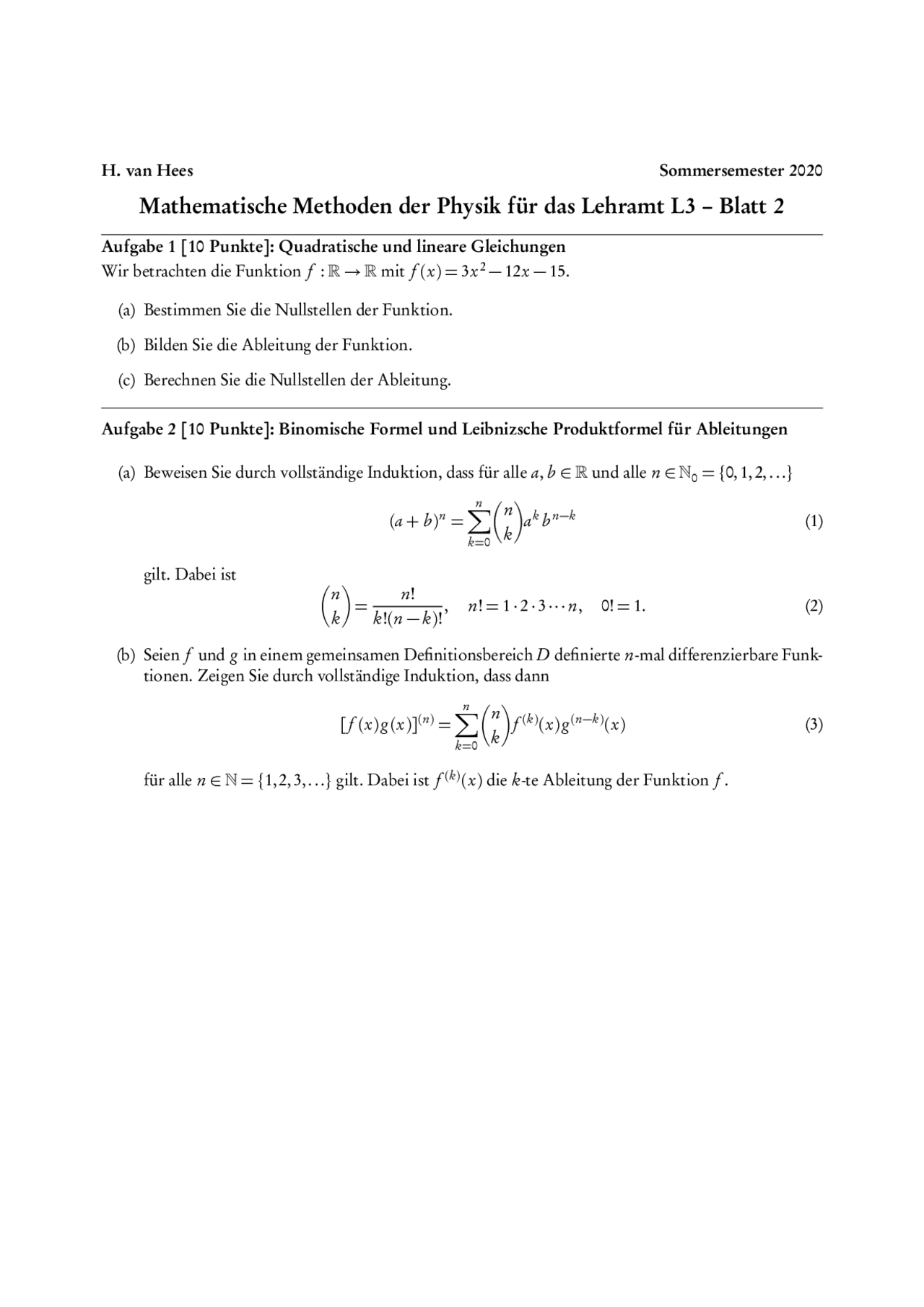 Übung Quadratische+lineare Gleichungen/Binomische Formel Leibnizsche ...