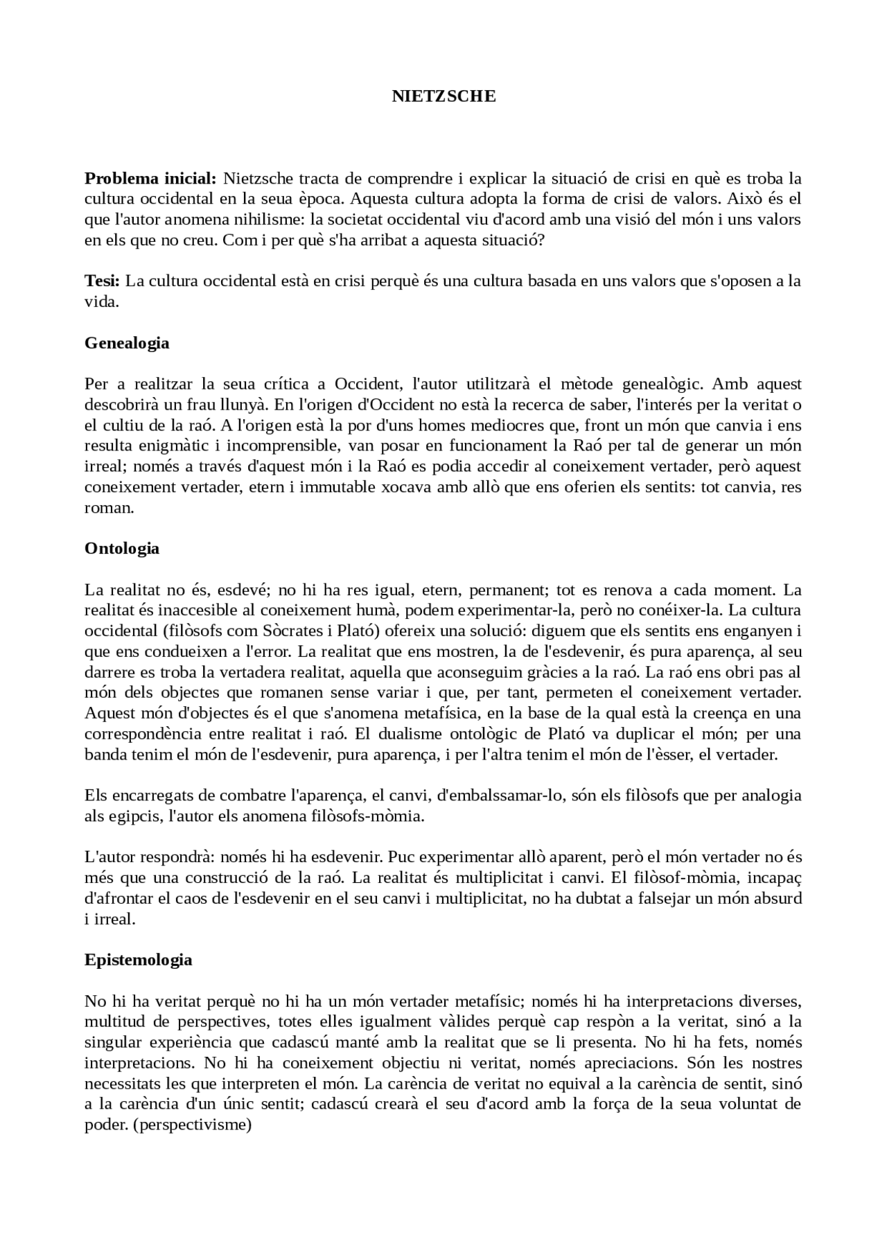 Apuntes Sobre Nietzsche Docsity